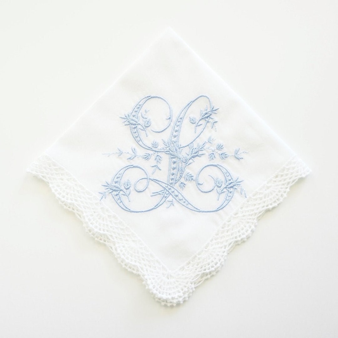 VINTAGE Font Embroidered Monogrammed Handkerchief, Personalized Custom ...