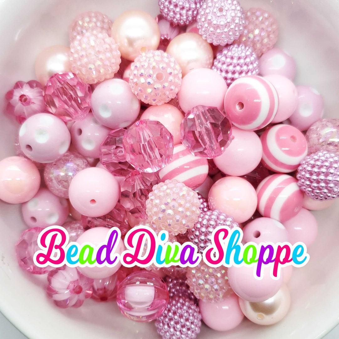 20mm PINK / WHITE Bead Mix Bubblegum Round Acrylic - Etsy