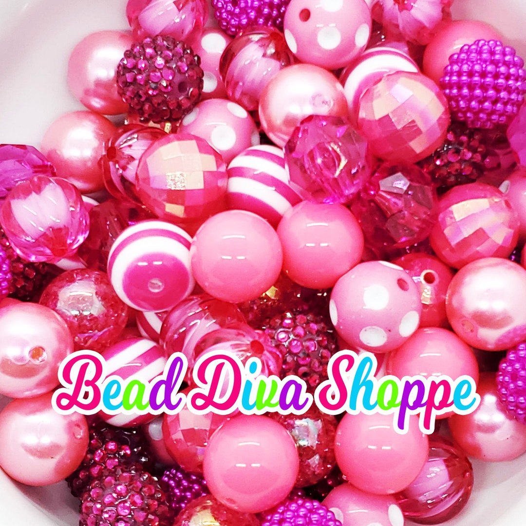 20mm HOT PINK Bead Mix Bubblegum Round Acrylic Beads for DIY and ...