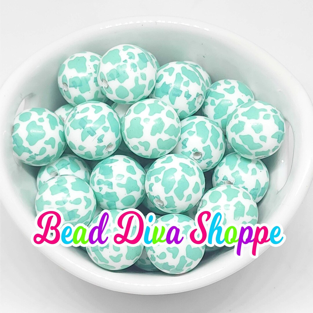 20mm MINT COW Print Beads Flat Rate Shipping and Free Gift Round ...