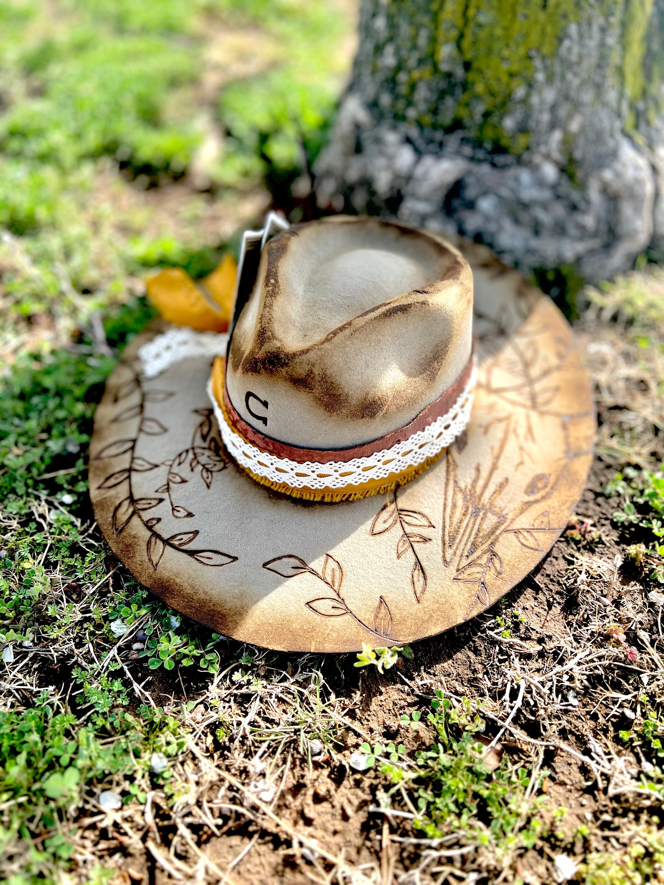 Made to Order | Burned Wide Brim Hat - Etsy