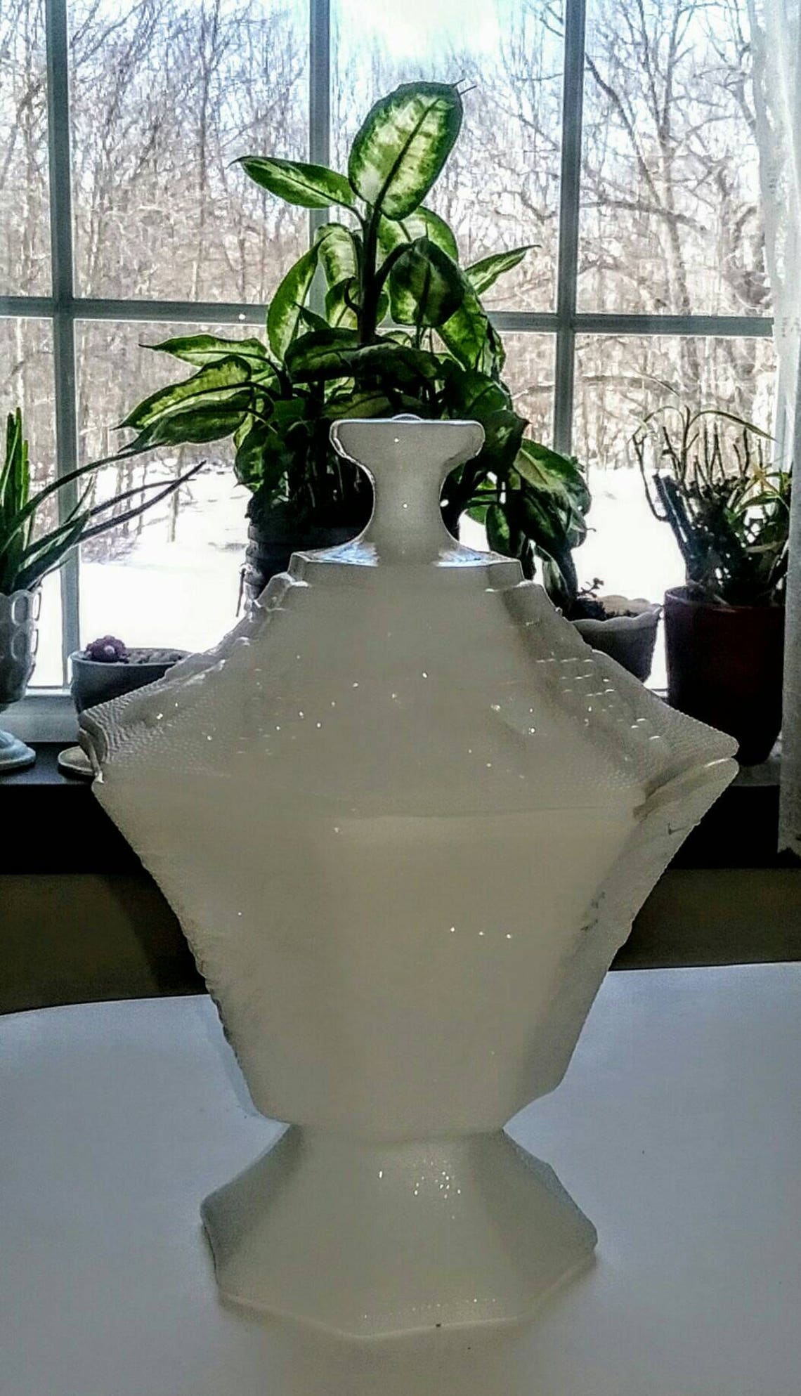 Vintage 8 Milk Glass Octagon Paneled Candy Dish With Lid Anchor Hocking ...