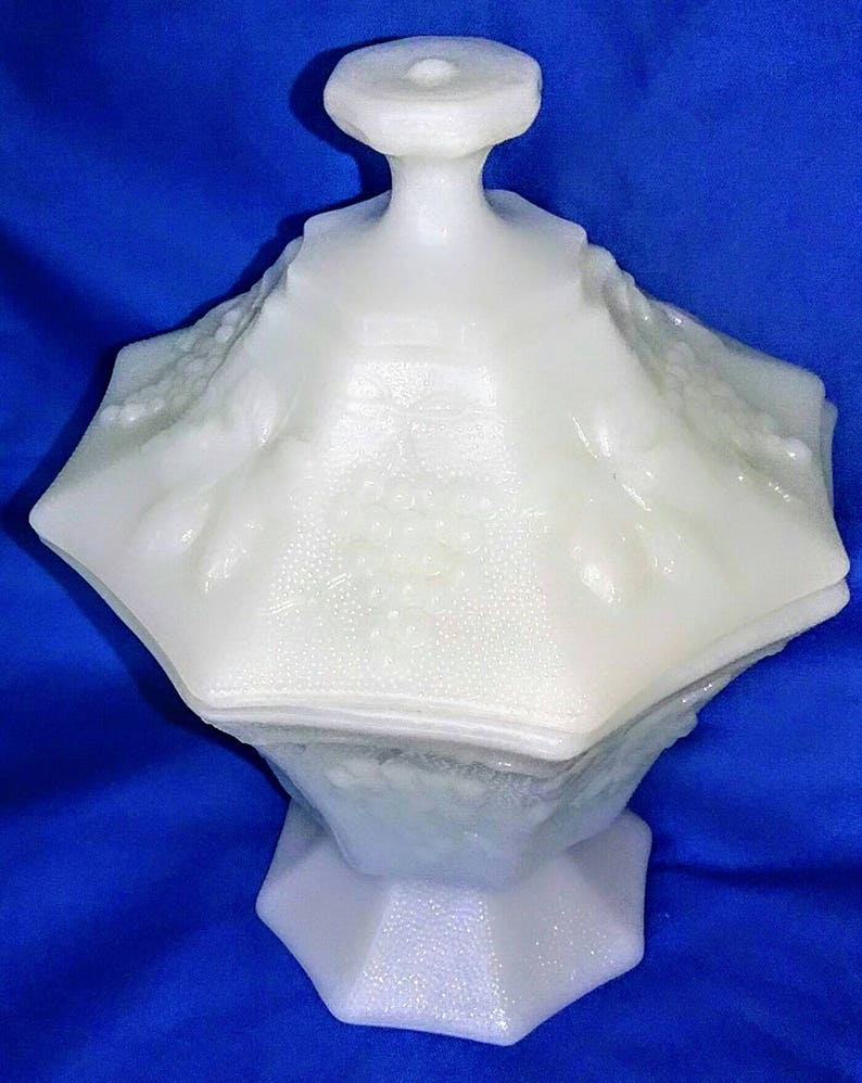 Vintage 8" Milk Glass Octagon Paneled Candy Dish With Lid - Anchor ...