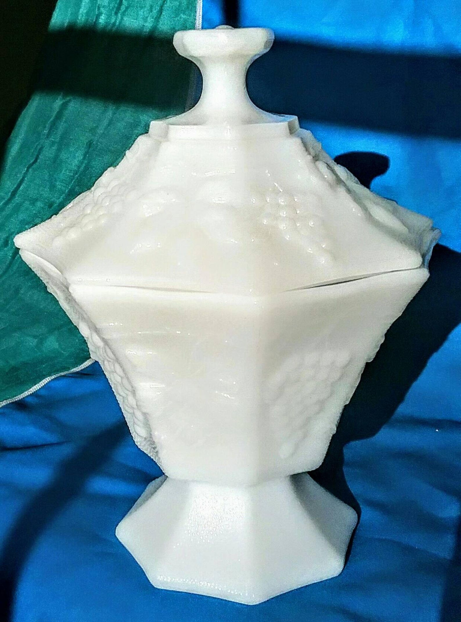 Vintage 8" Milk Glass Octagon Paneled Candy Dish With Lid - Anchor ...