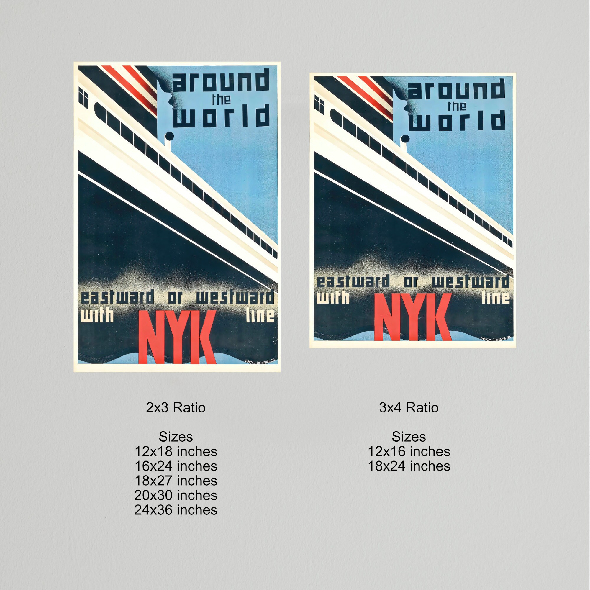Vintage Travel Poster Around the World NYK by George - Etsy