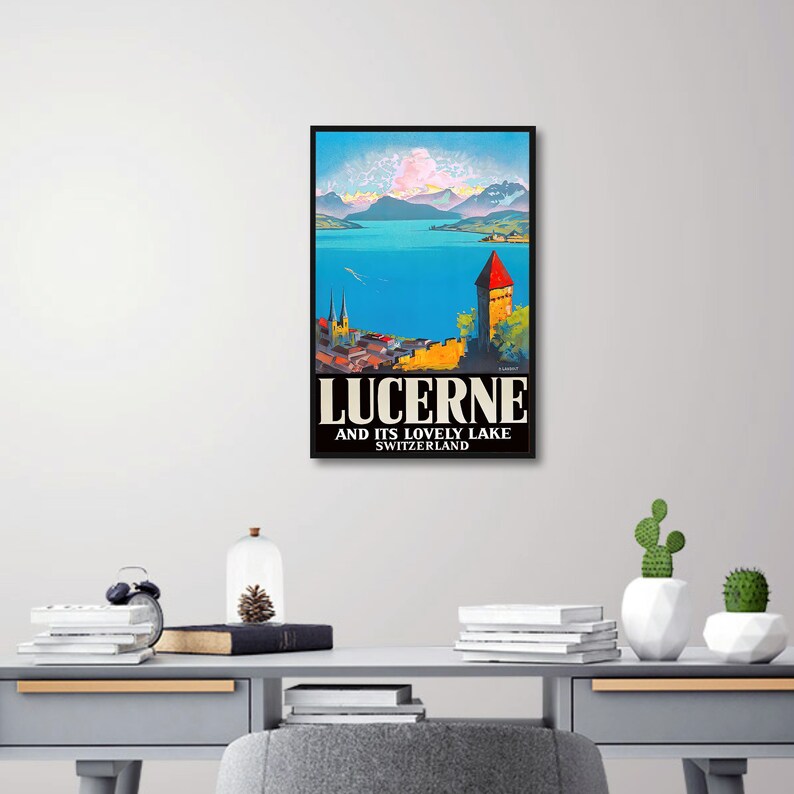 Vintage Lucerne Switzerland Travel Poster: Lake Scene Art Print - Etsy