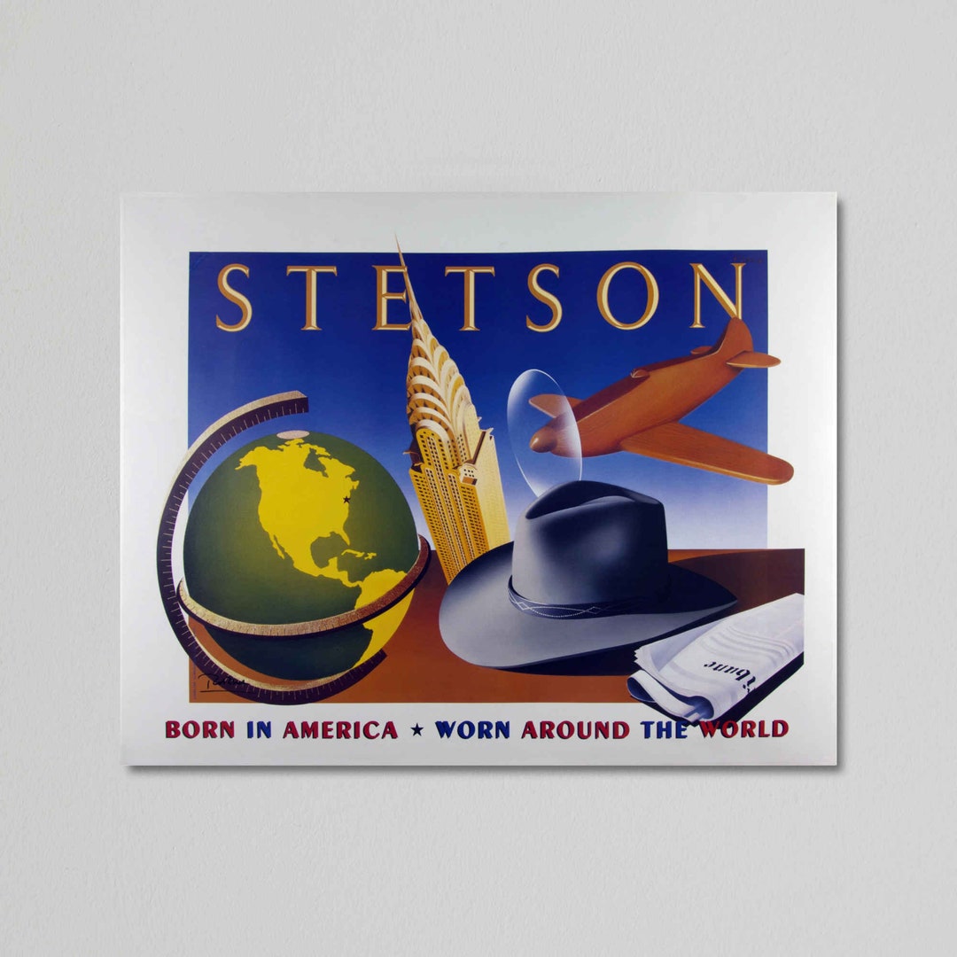 Vintage Poster - Stetson - Born in America, Worn Around the World - Etsy