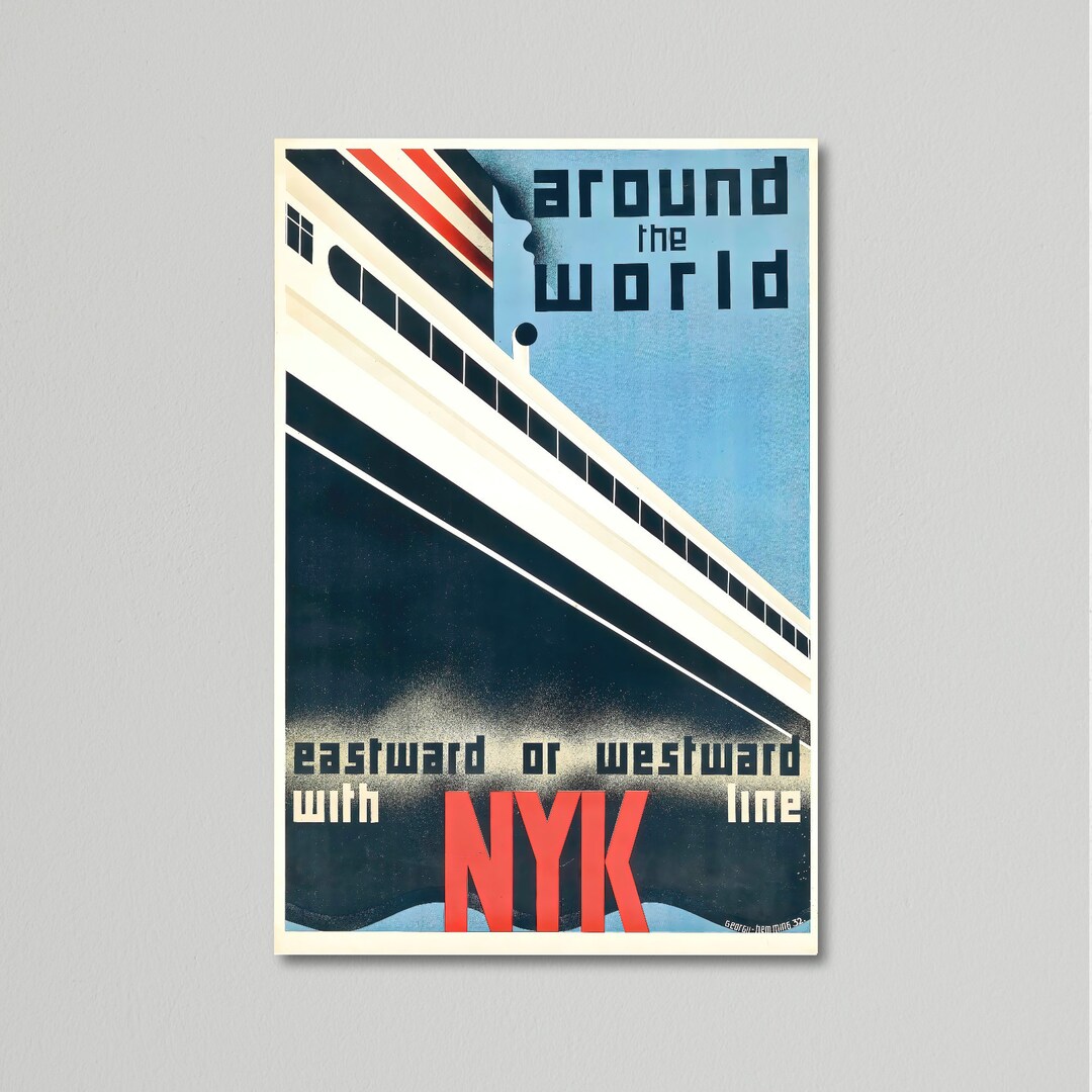 Vintage Travel Poster - Around the World, NYK by George Hemming - Etsy