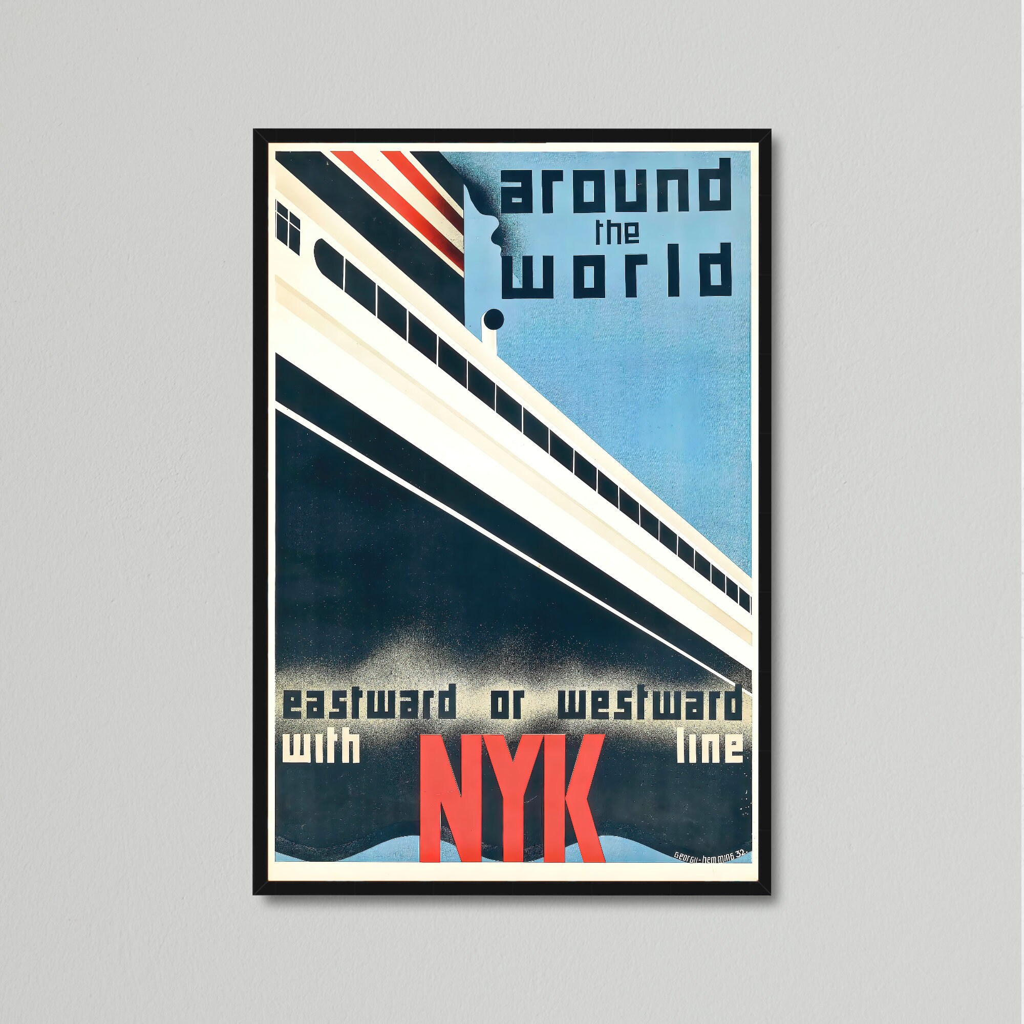 Vintage Travel Poster Around the World NYK by George - Etsy