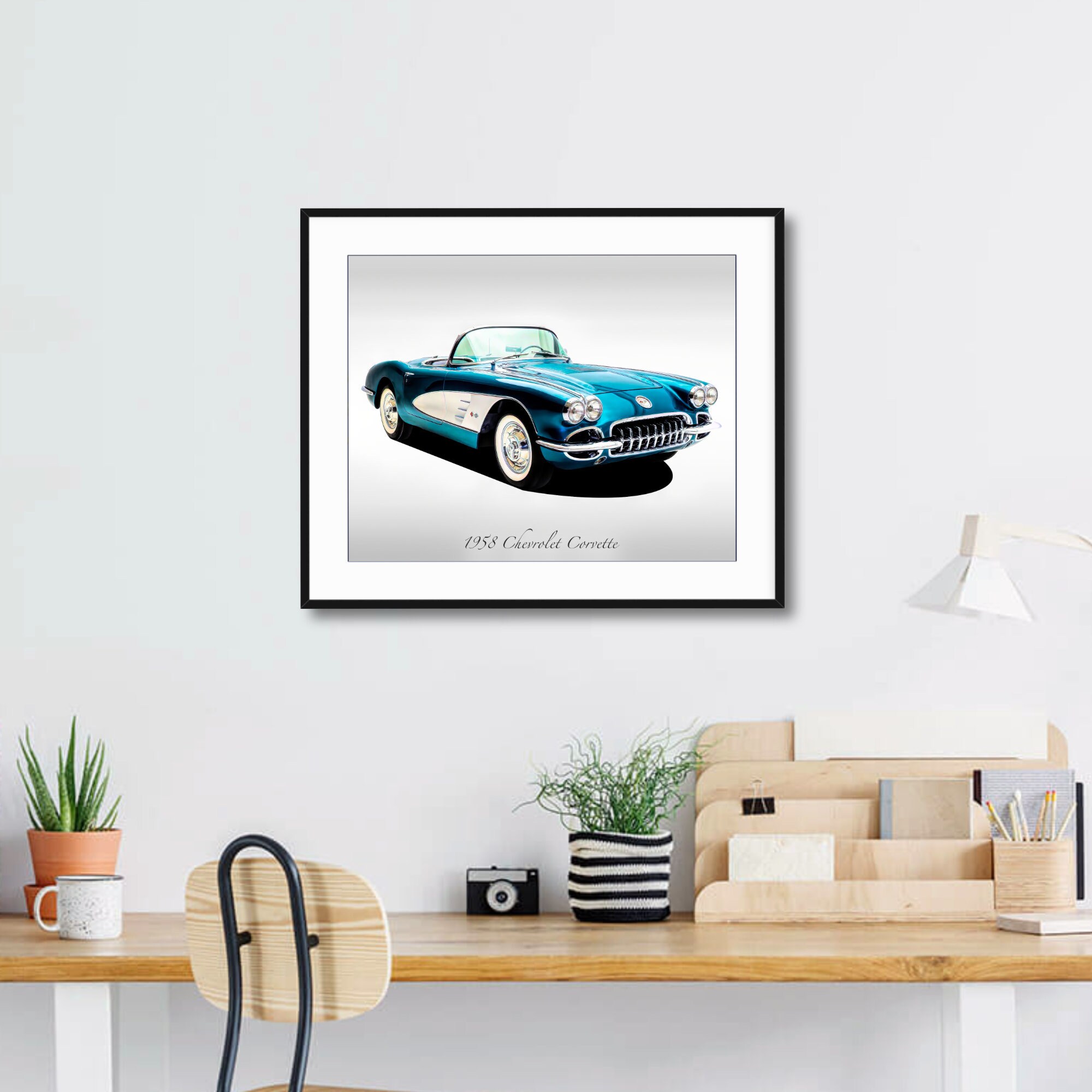 Classic Cars - 1958 Chevrolet Corvette - Turquoise - Print - Etsy