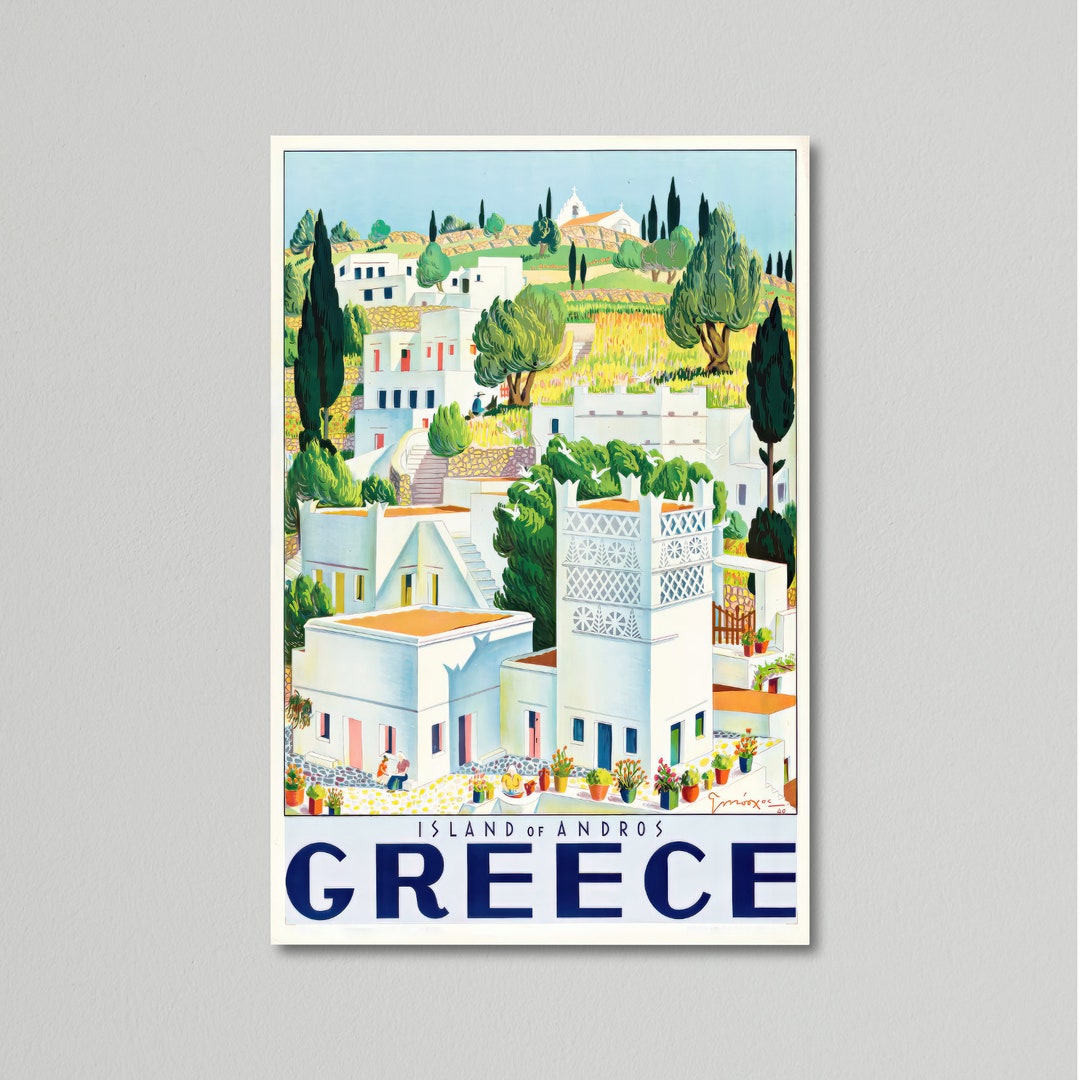 Vintage Travel Poster - Greece, Island of Andros by George Moschos ...