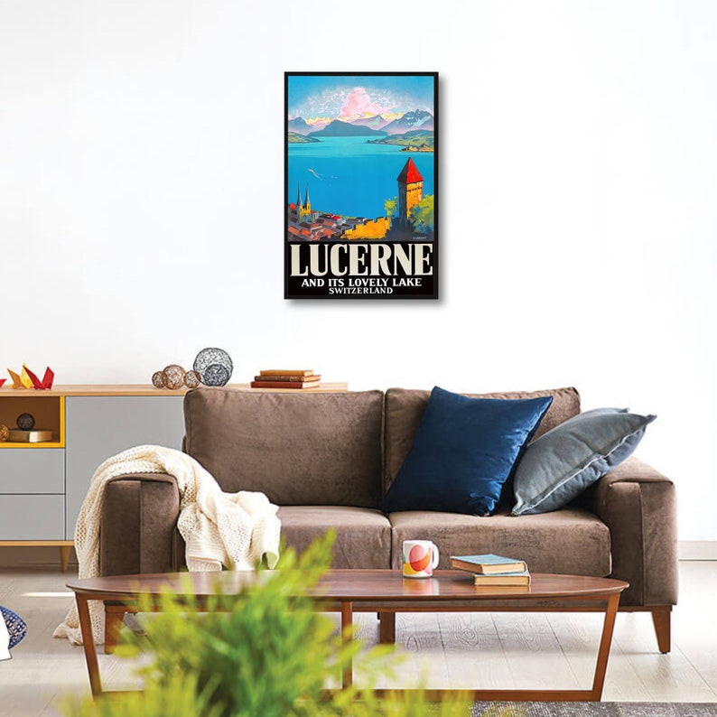 Vintage Lucerne Switzerland Travel Poster: Lake Scene Art Print - Etsy