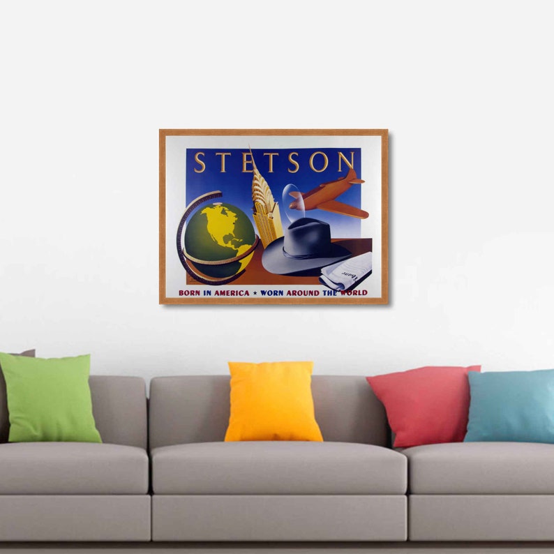 Vintage Poster Stetson Born in America Worn Around the - Etsy