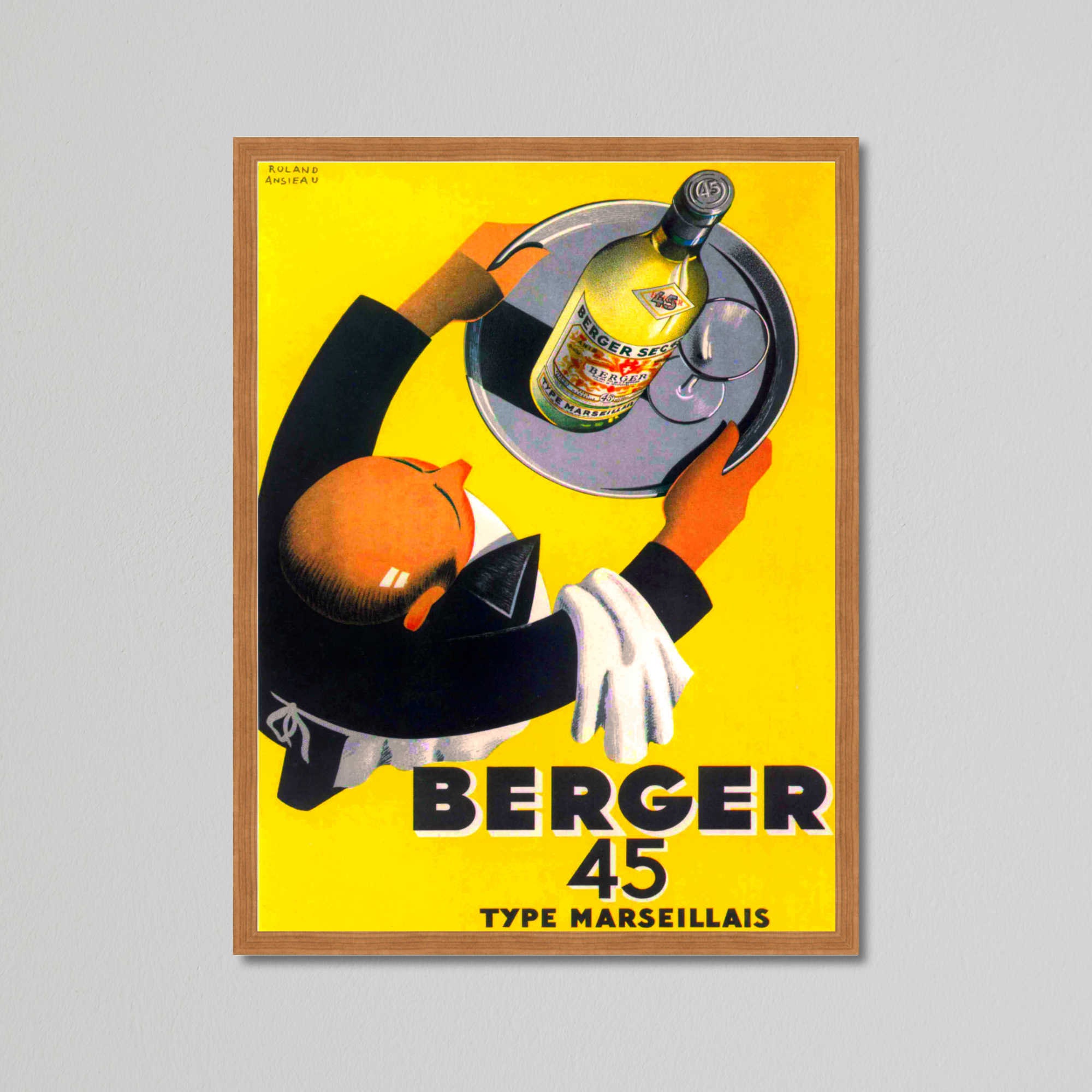 Vintage Art Deco Poster, Berger 45 Type Marseillais Liquor by Roland ...