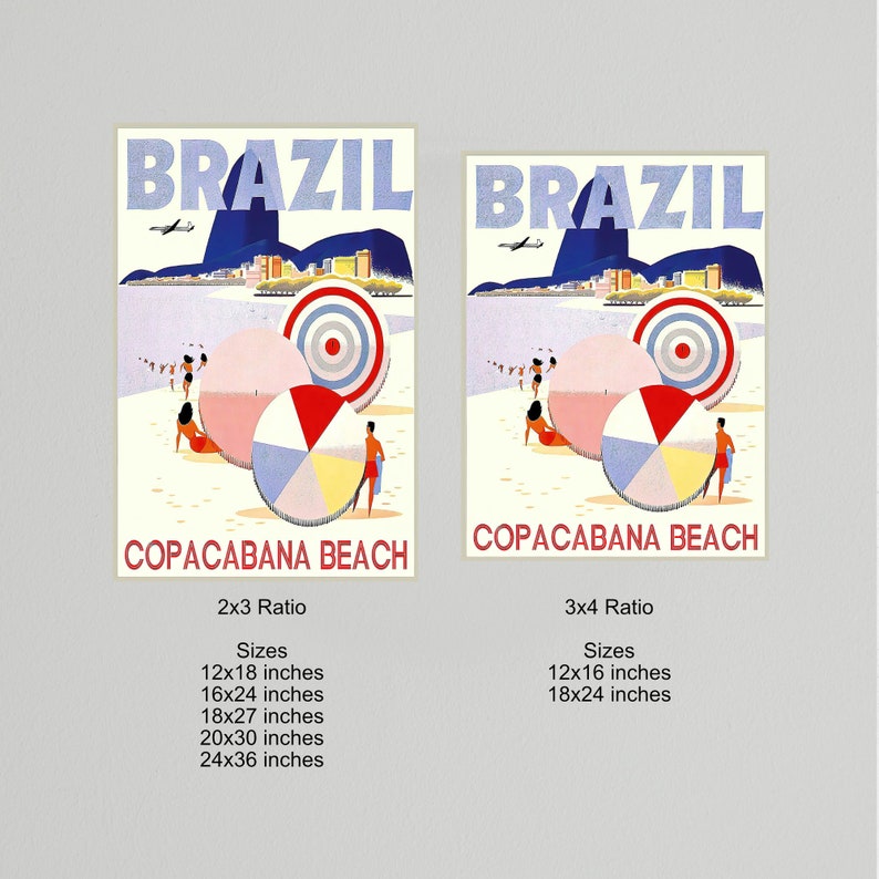 Vintage Travel Poster, Brazil Copacabana Beach - Etsy