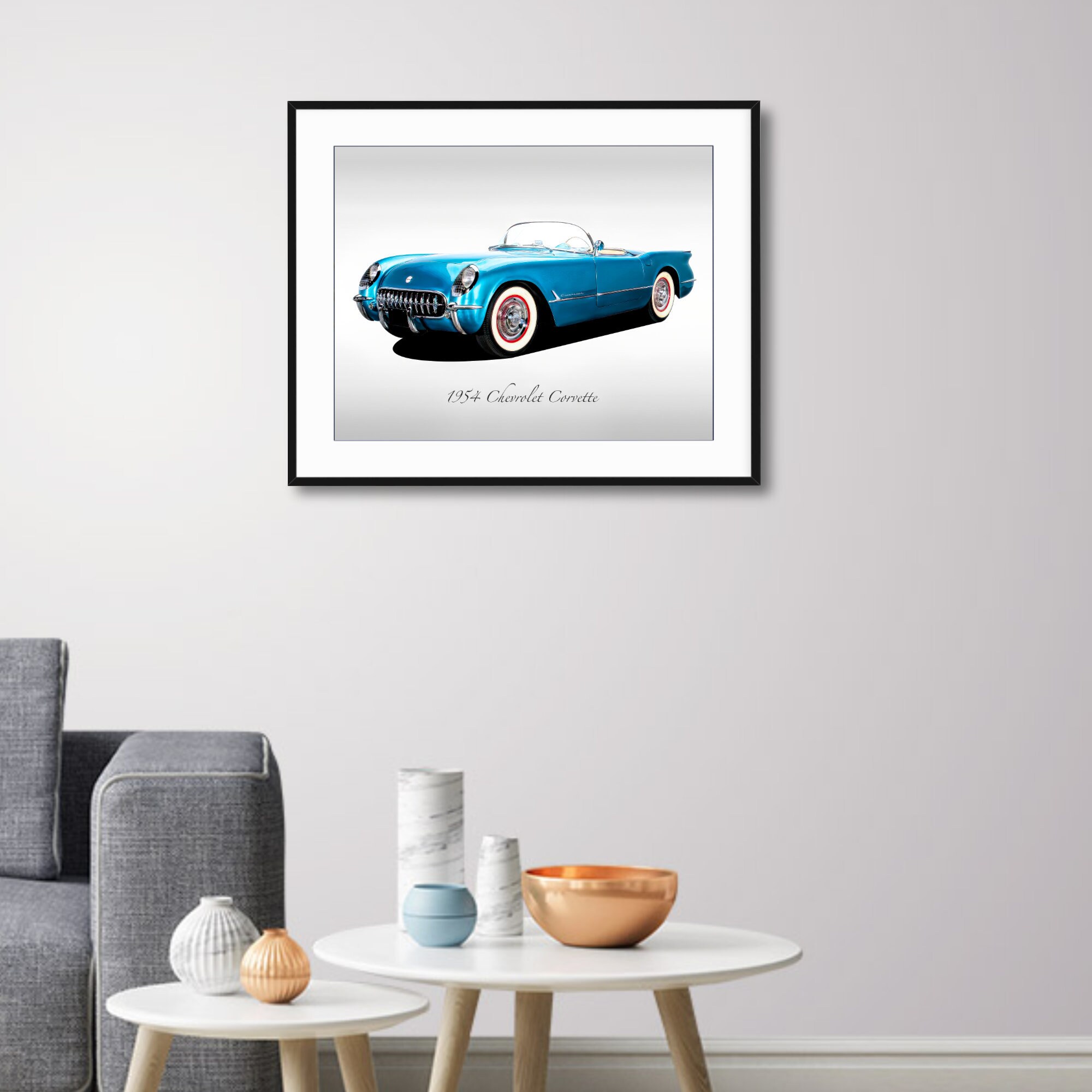 Classic Cars - 1954 Chevrolet Corvette - Pennant Blue - Print - Etsy