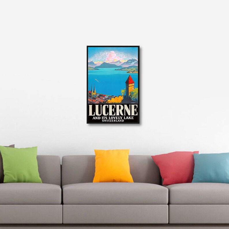 Vintage Lucerne Switzerland Travel Poster: Lake Scene Art Print - Etsy