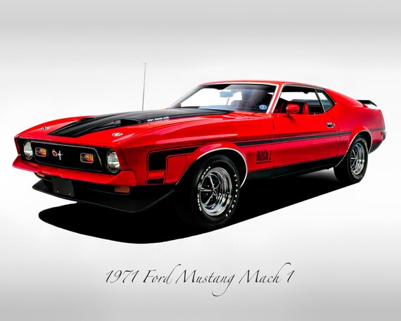 Classic Car Wall art Garage Man cave decor 1971 Ford Mustang Red MACH 1 ...