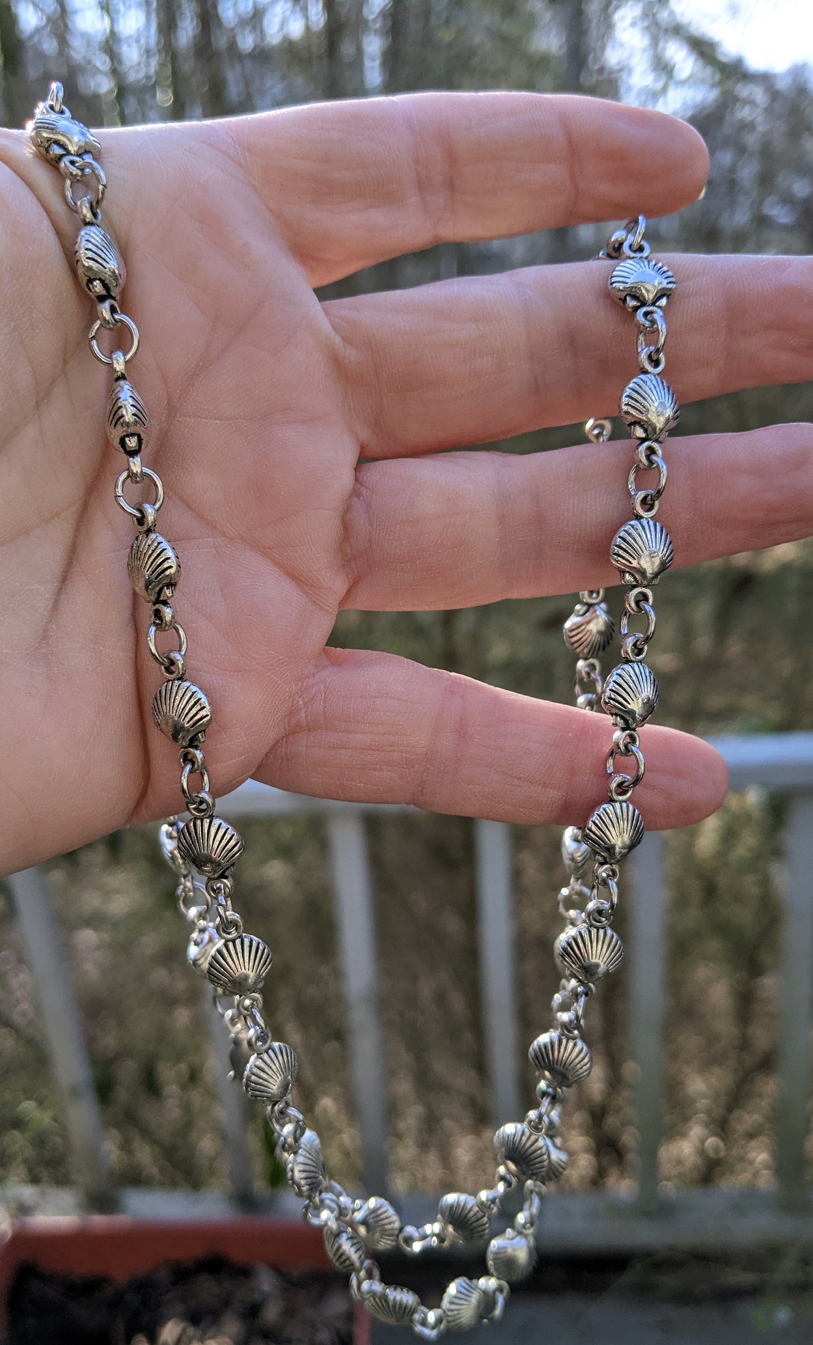 Silver Scallop Shell Chain Necklace / Camino De Santiago / - Etsy