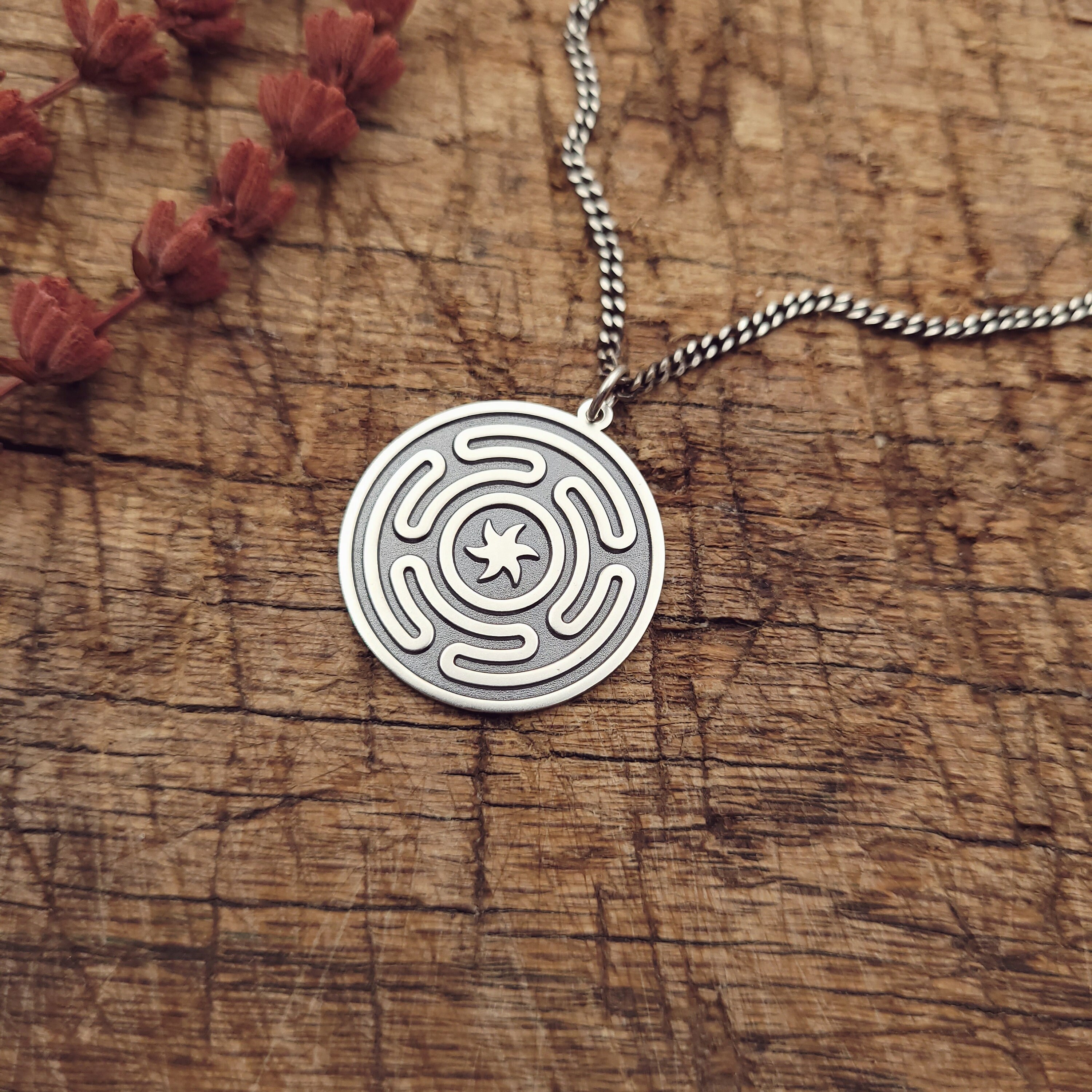 Wheel Of Hecate Goddess Symbol Necklace Silver Strophalos Of Hekate