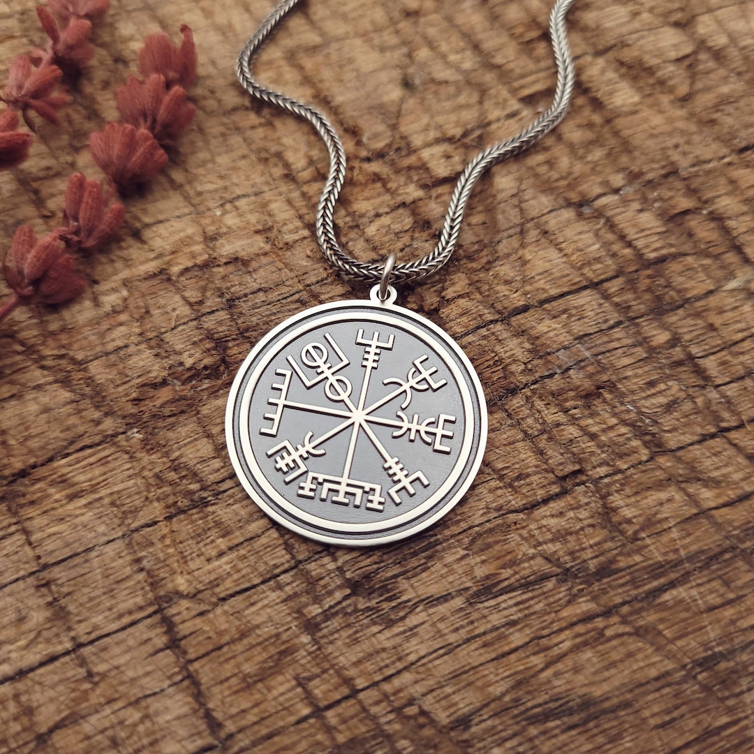 Collar con brújula vikinga Vegvisir, colgante antiguo de plata ...