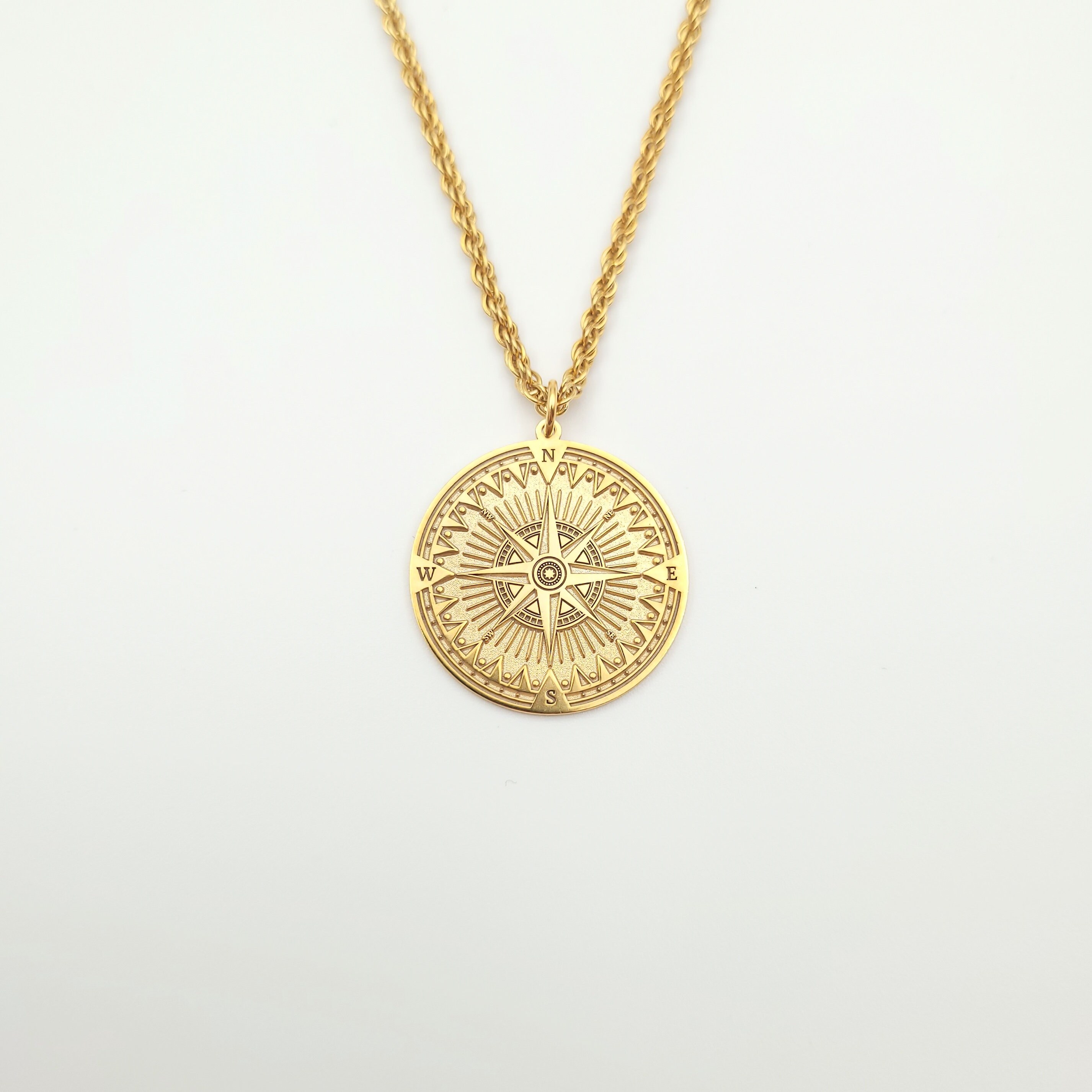 Engraved Silver Compass Necklace Detail Compass Pendant Gold Nort
