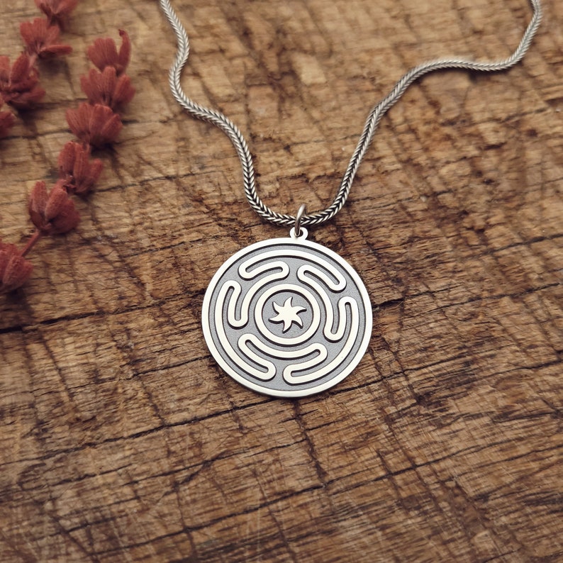 Wheel of Hecate Goddess Symbol Necklace, Silver Strophalos of Hekate ...