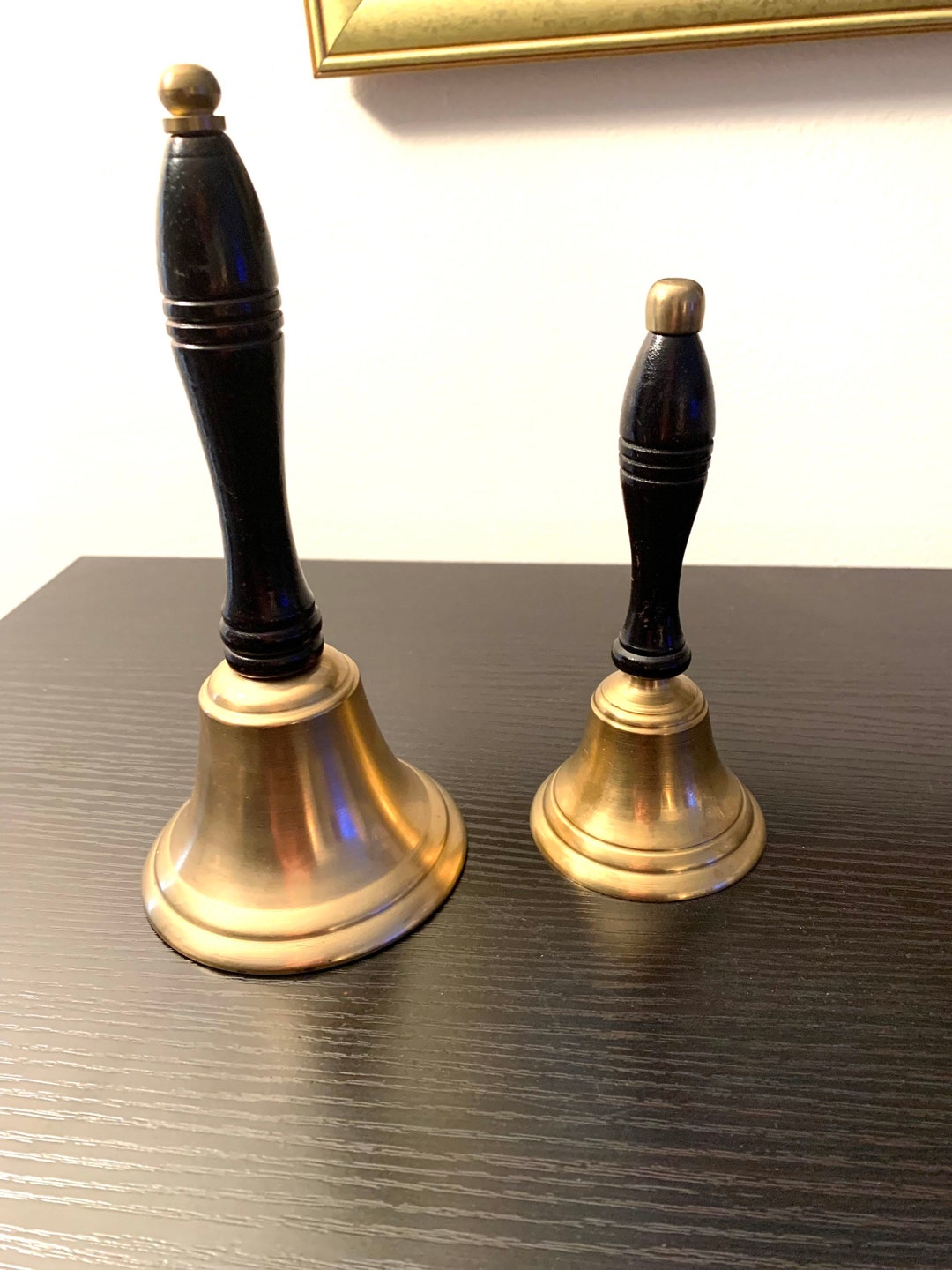 2 Wood and Brass Antique School Bells Various Sizes Farm House - Etsy