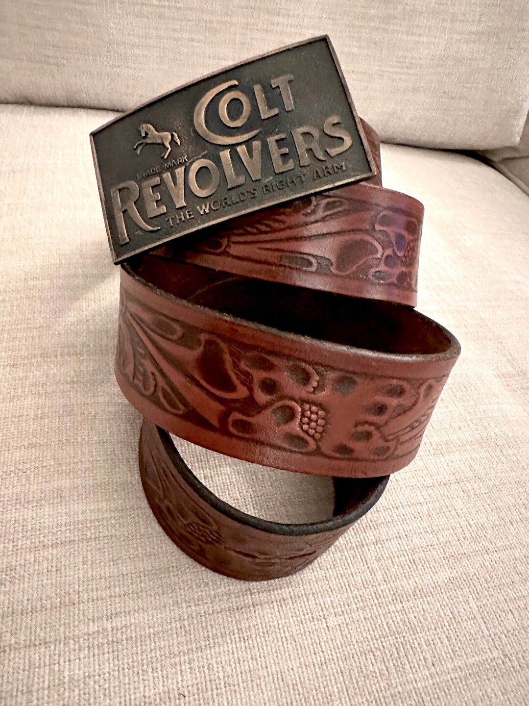 Vintage Colt Revolver Buckle on Brown Western Style Belt 50 Inches ...