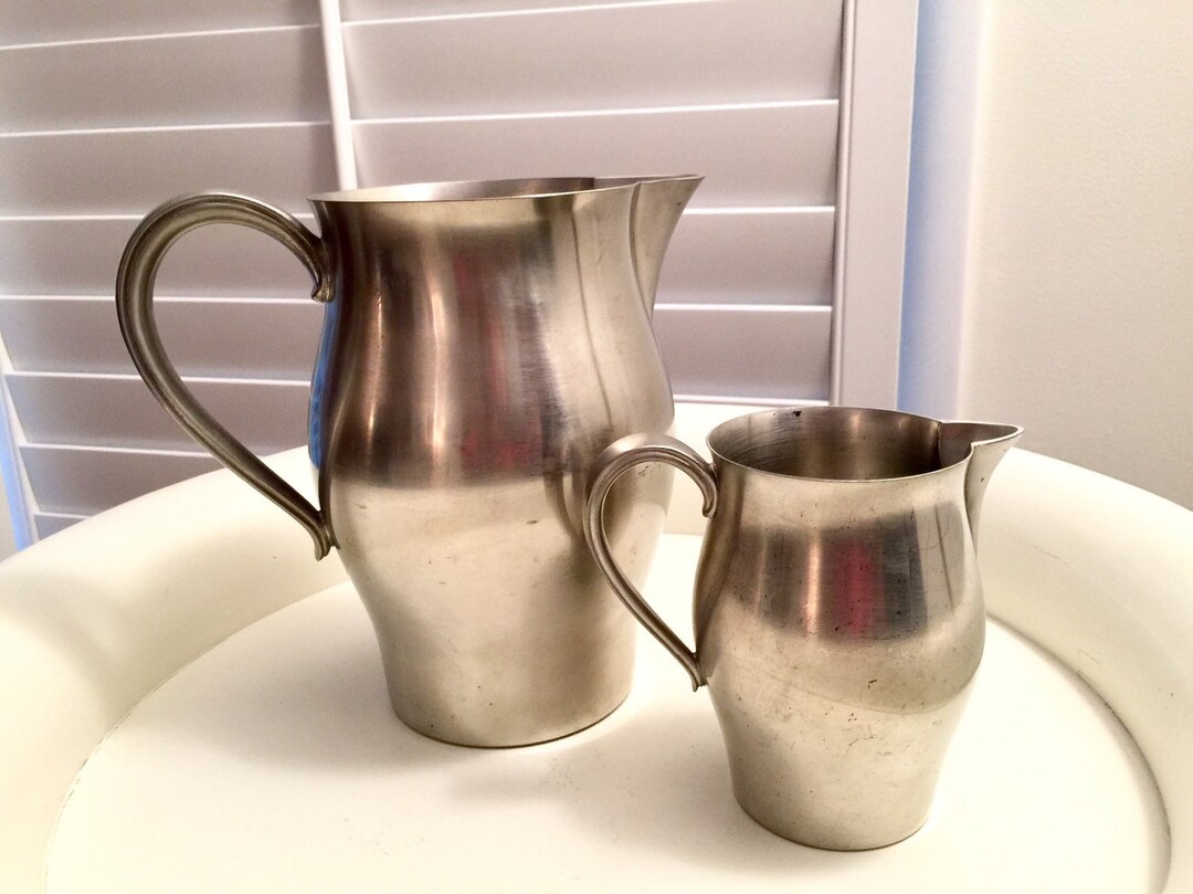 Vintage Set Brushed Pewter Pitchers by International Pewter Set of Two ...