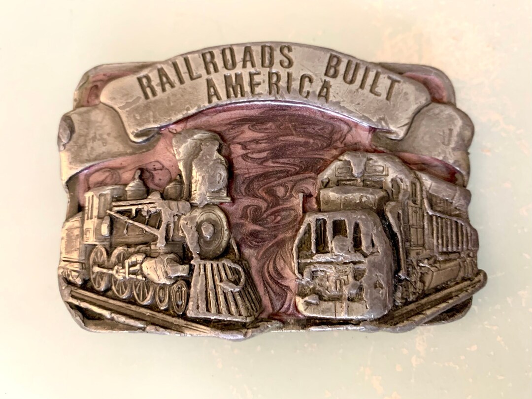 Railroad Belt Buckle Railroads Built America Pewter & Enamel Siskiyou ...