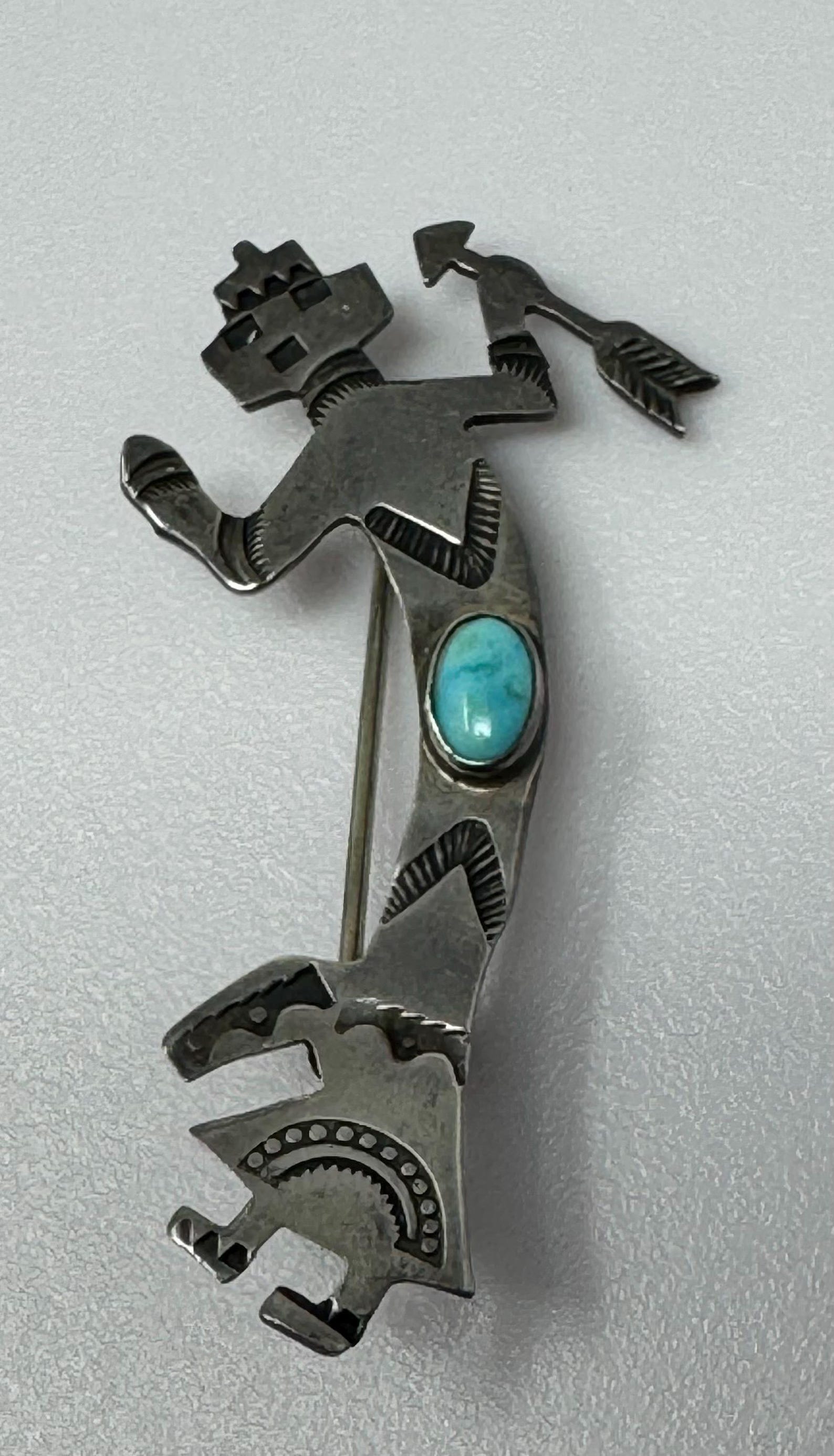 Vintage Navajo Yei Bi Chei Sterling Silver Turquoise Brooch Yei Dancer ...