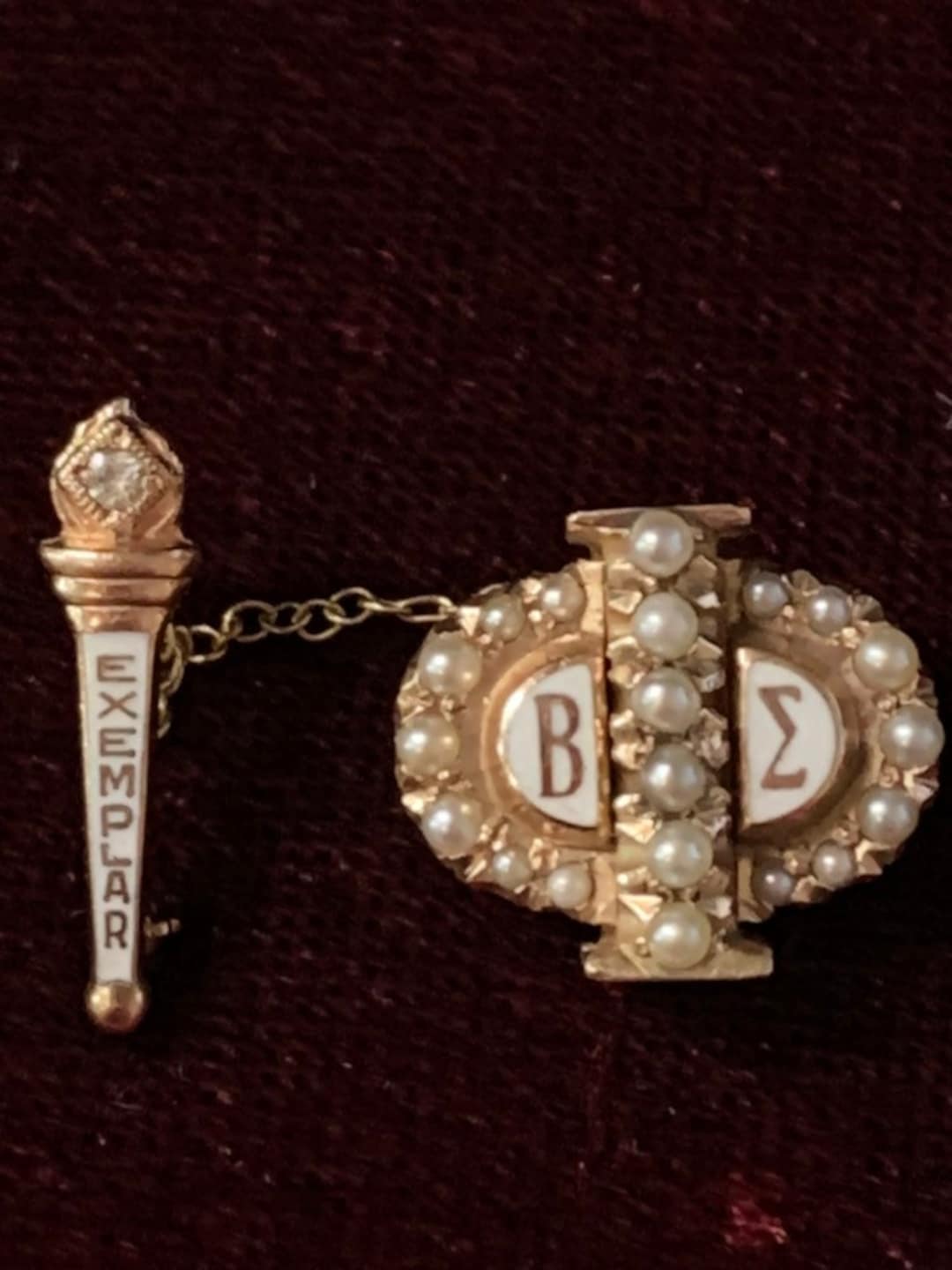 Vintage 10K Gold Seed Pearl Beta Sigma Phi Sorority Chain Diamond ...