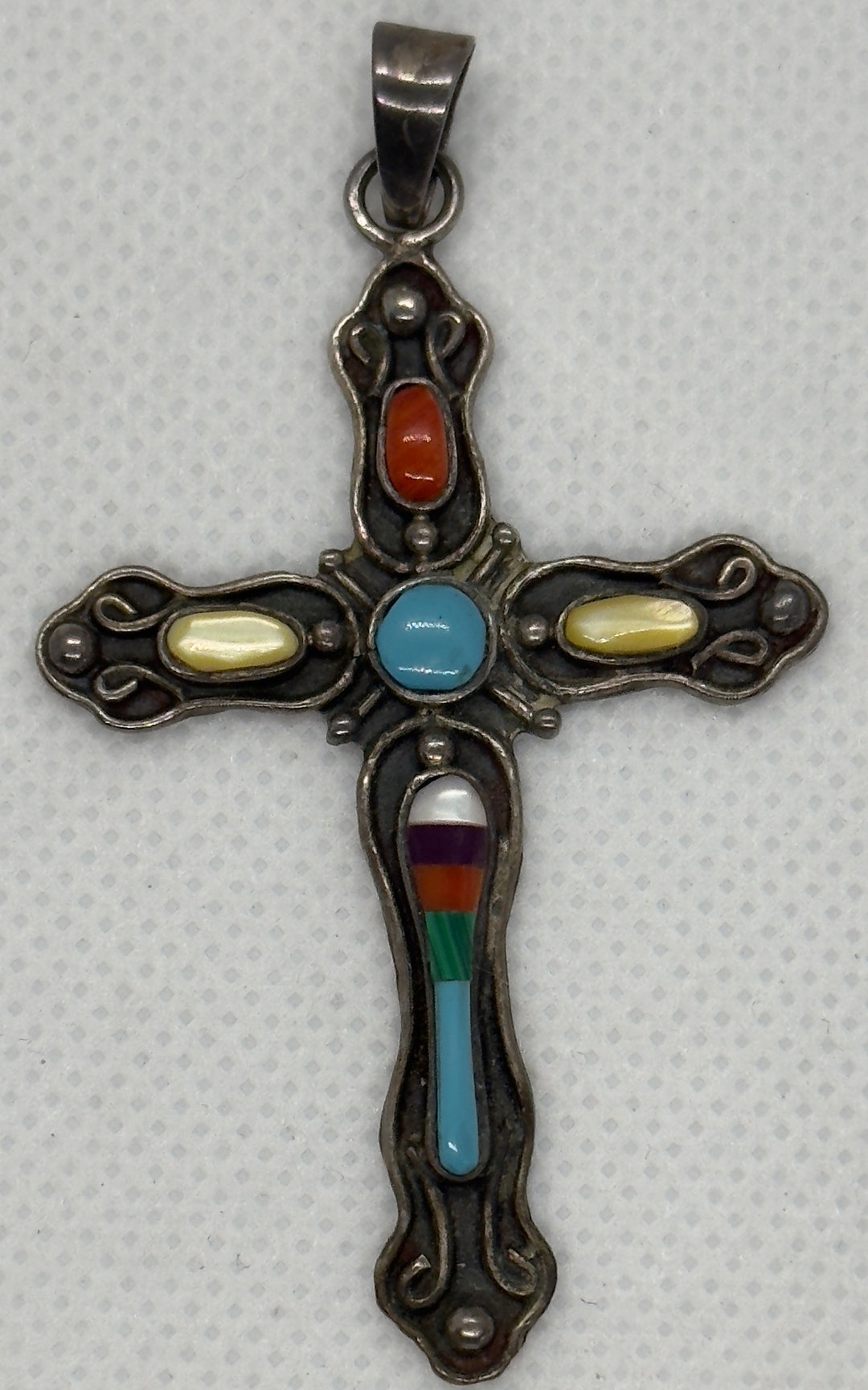 Vintage Zuni Native American Multi Stone Cross Pendant Signed - Etsy