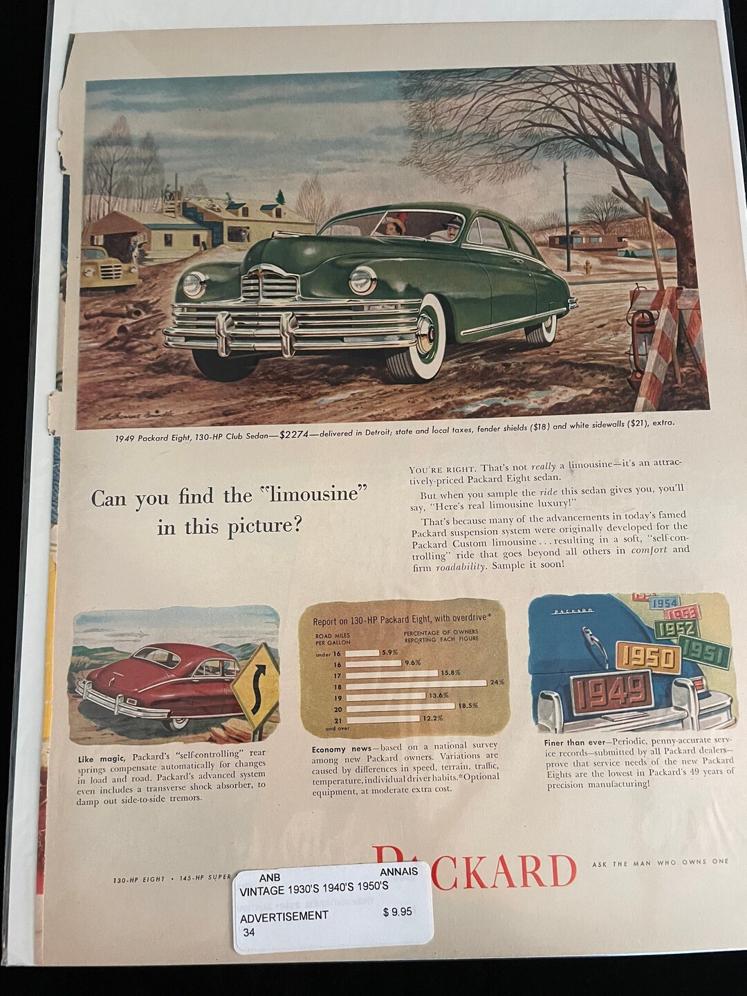 Vintage 1949 Original Color Ad Packard Eight Automobile - Etsy
