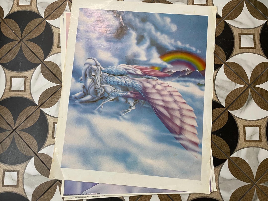 Lot of 3 Vintage Sue Dawe Pegasus and Unicorn Posters - Etsy