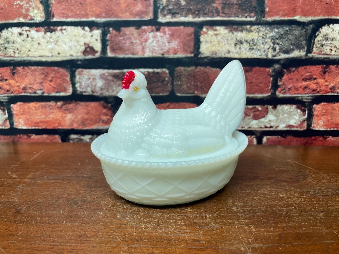 Milk Glass Hen on Nest - Etsy