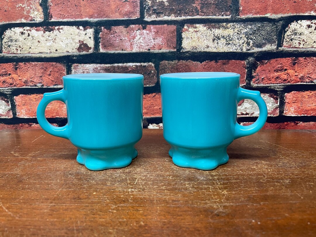 Pair of Turquoise Fire King Mugs - Etsy