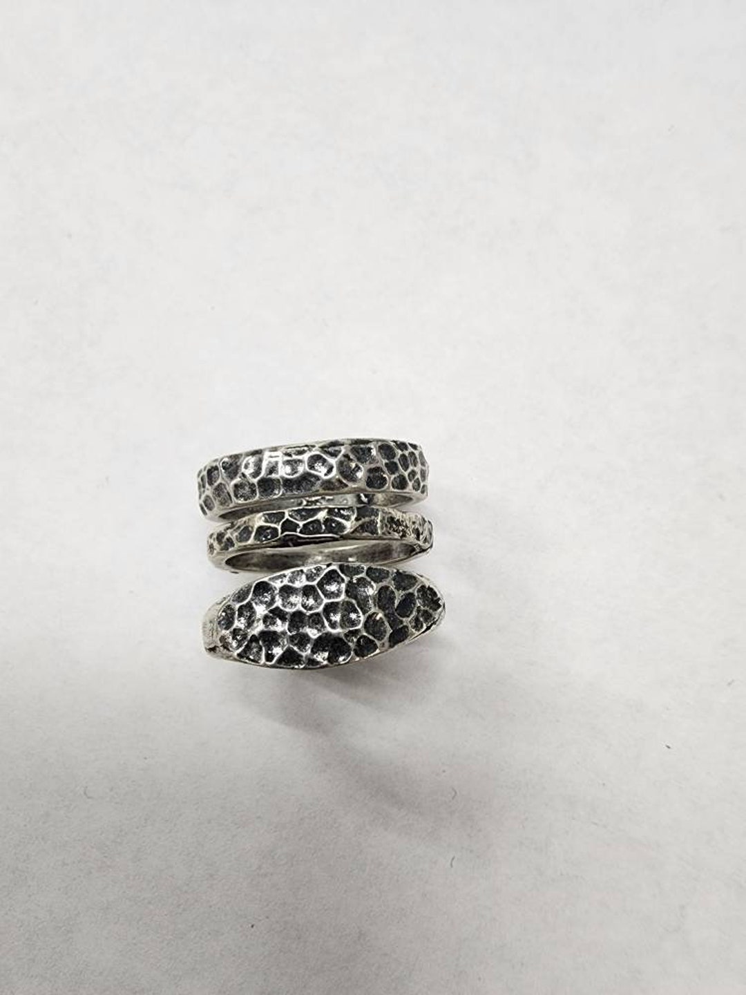 3 Stackable Hammered Brass Oxidized Silver Plate Band Ring Specify Ring ...