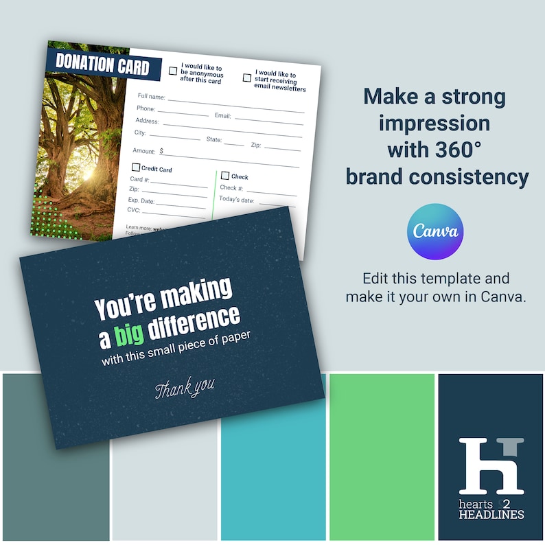 7x5 Donation Card Template - Nonprofits (color Palette 0020) - Etsy