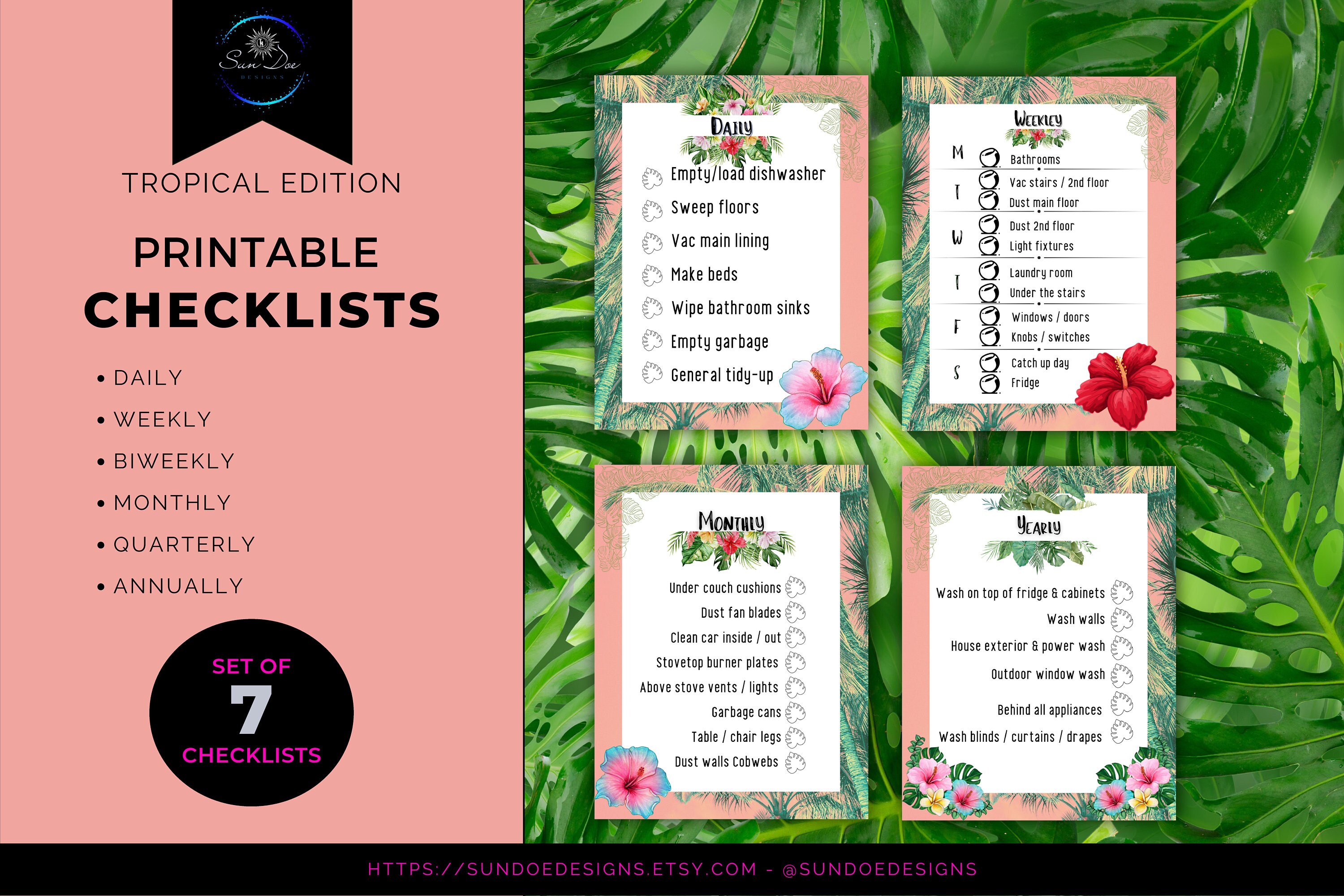 Ultimate Tropical Cleaning Checklist, Tropical Planner, Beachy ...