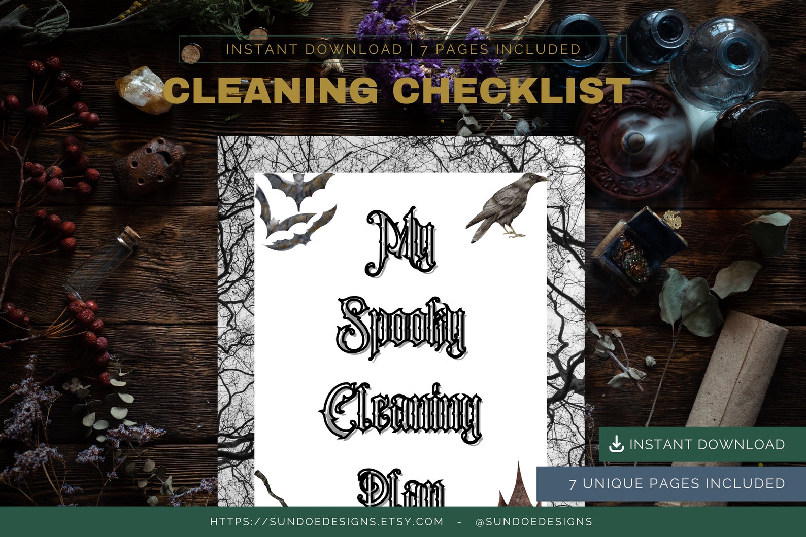 The Ultimate Spooky Cleaning Checklist, Goth Planner, Witchy Checklists ...