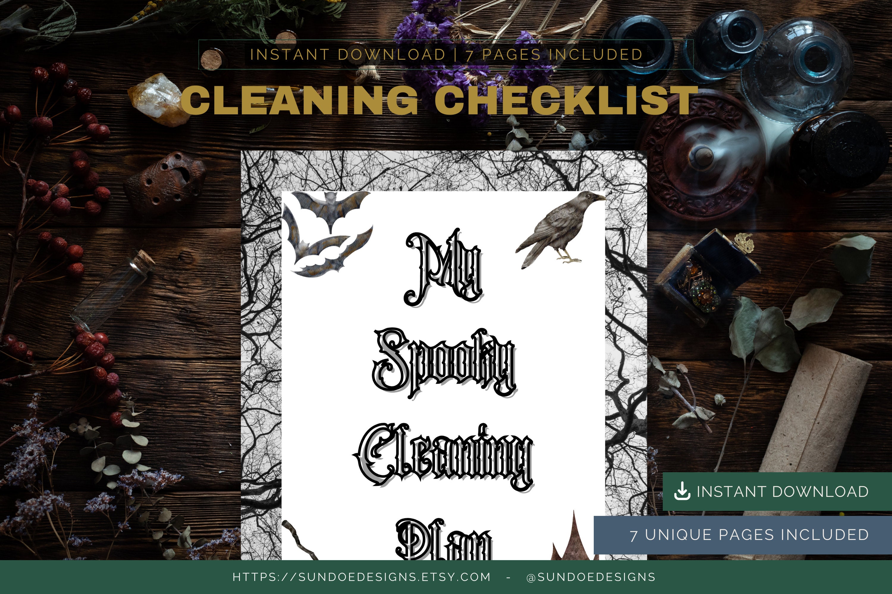 The Ultimate Spooky Cleaning Checklist, Goth Planner, Witchy Checklists ...