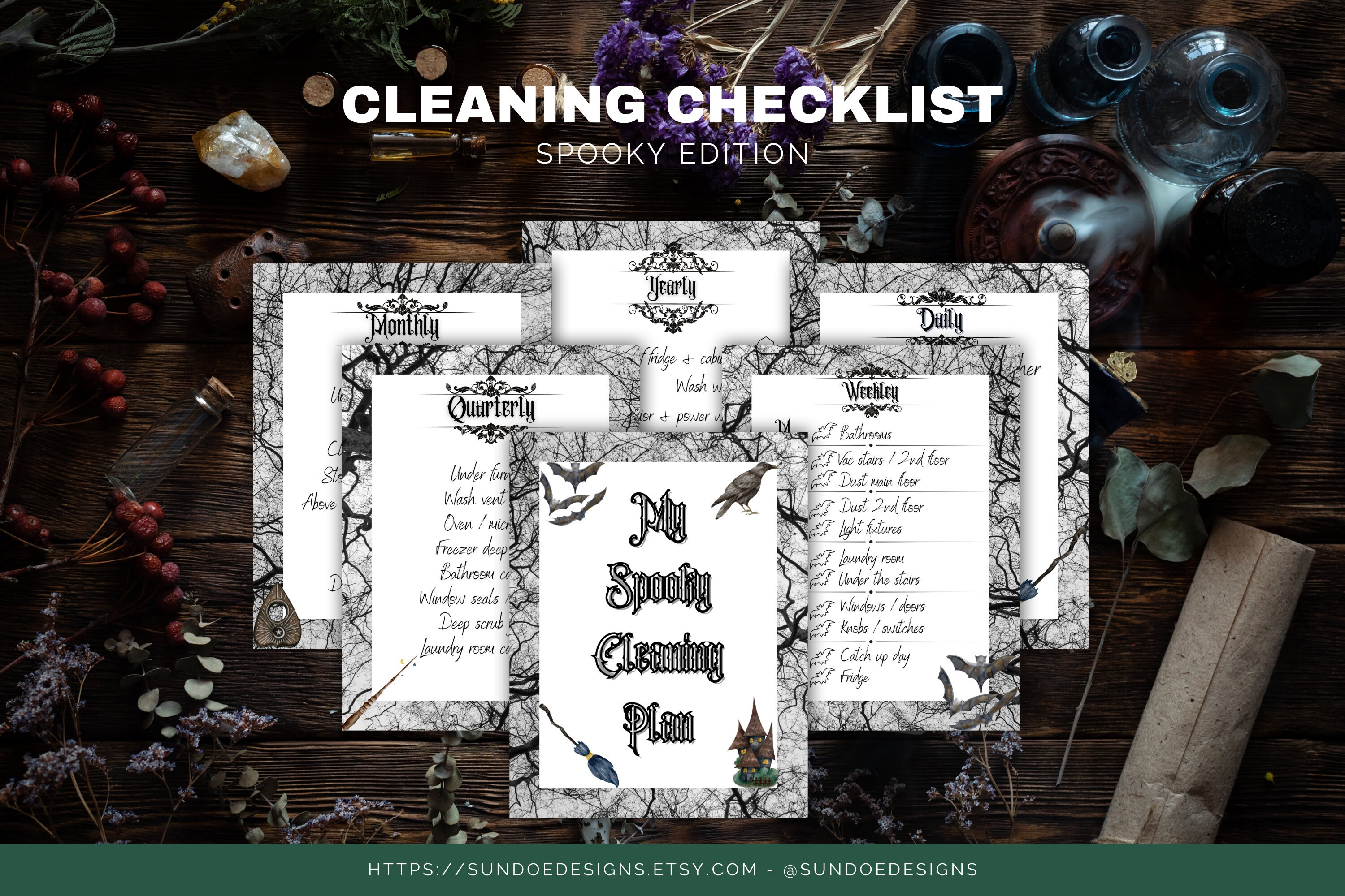 The Ultimate Spooky Cleaning Checklist, Goth Planner, Witchy Checklists ...