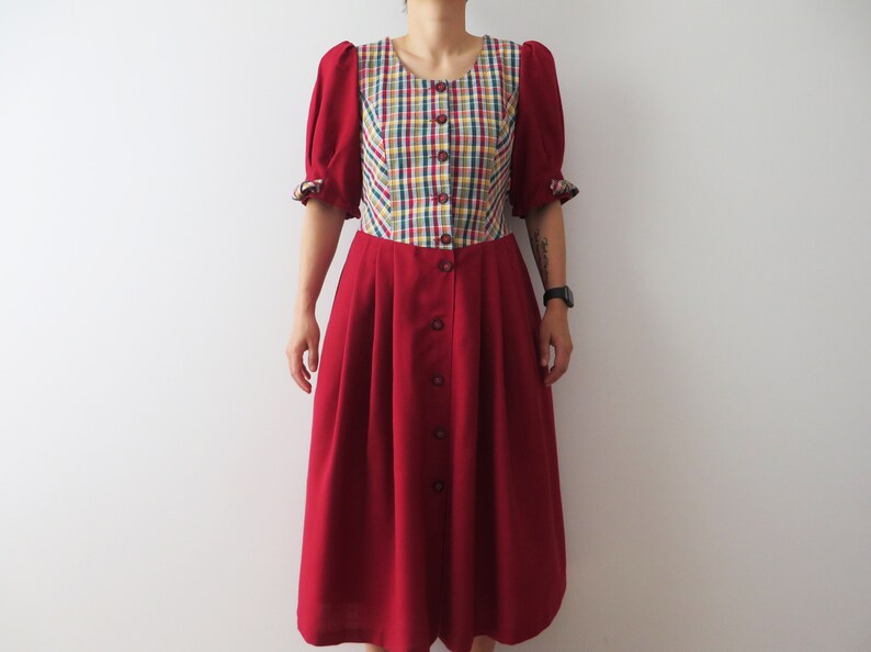 Dirndl Dress Red Austrian Folk Gown Women Trachten Dress Puff - Etsy