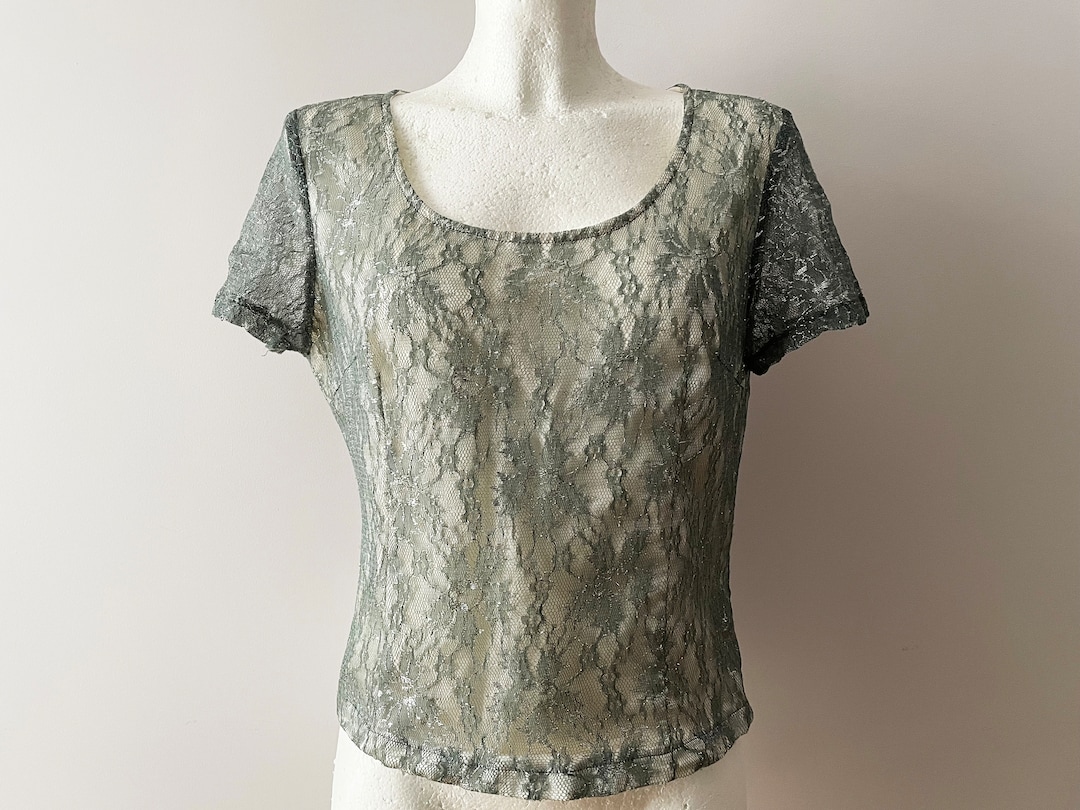 Vintage Silver Gray Lace Crop Top: Steampunk Sweetheart Blouse, Medium ...
