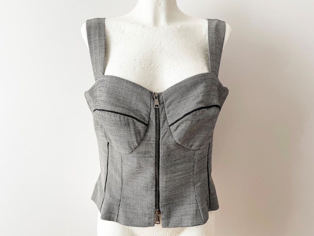 Zipped Corset Top, Women's Open Back Cabaret Top, Gray Crop Top, Fitted ...