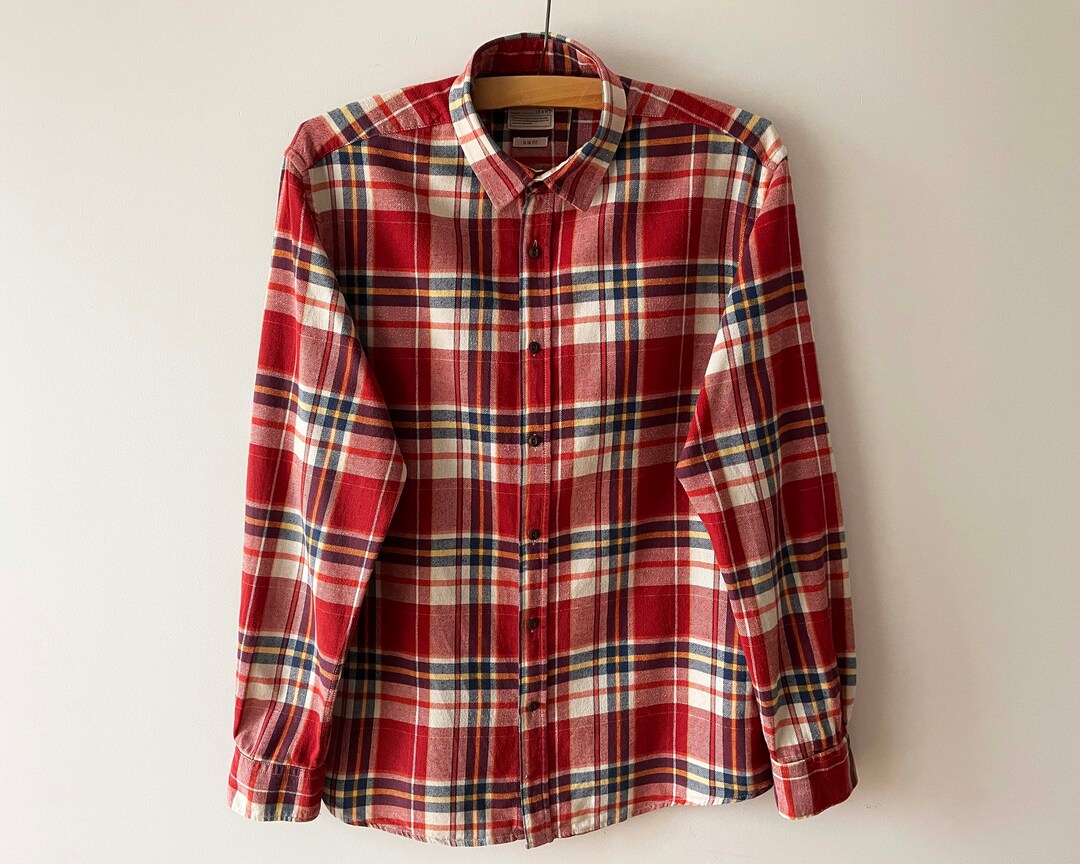 Men Flannel Shirt, Checkered Cotton Chemise, Flannel Work Shirt, Plaid ...