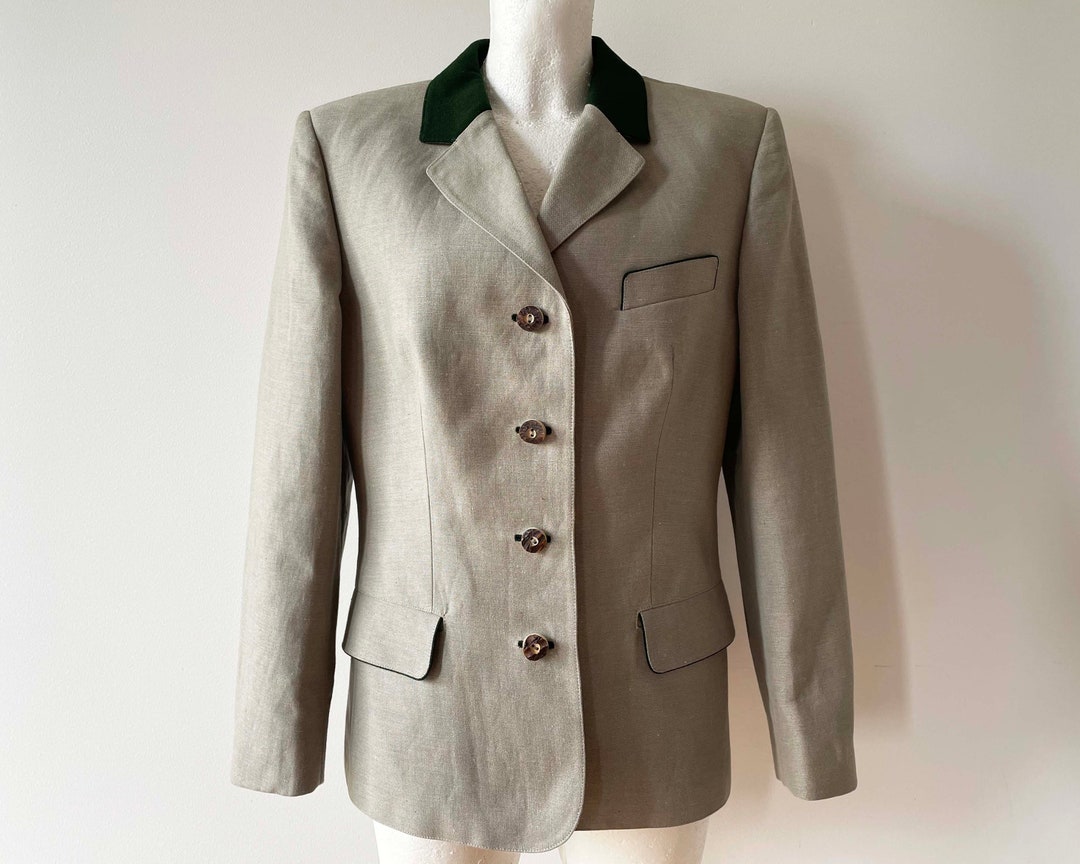 90s Women Blazer, Linen Blend Bavarian Trachten Formal Jacket, Fitted ...