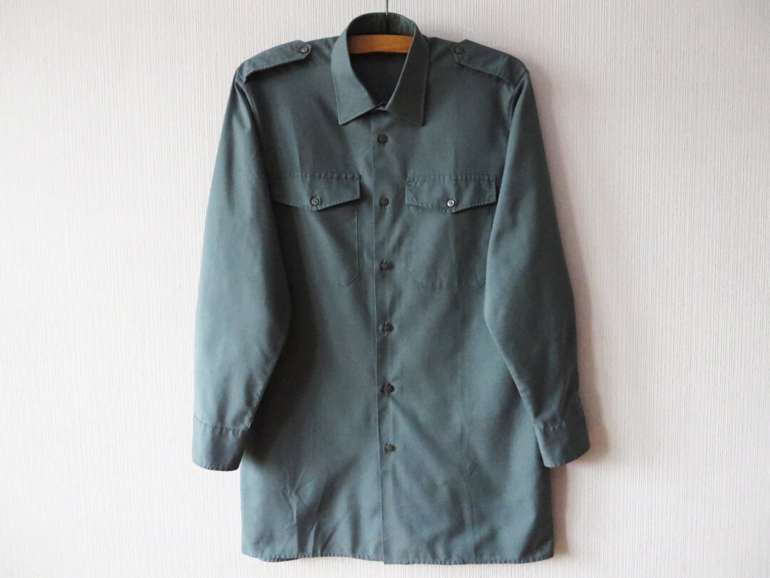 Vintage 80s Uniform Shirt Mens Workwear Gray Long Shirt Cotton Chore ...